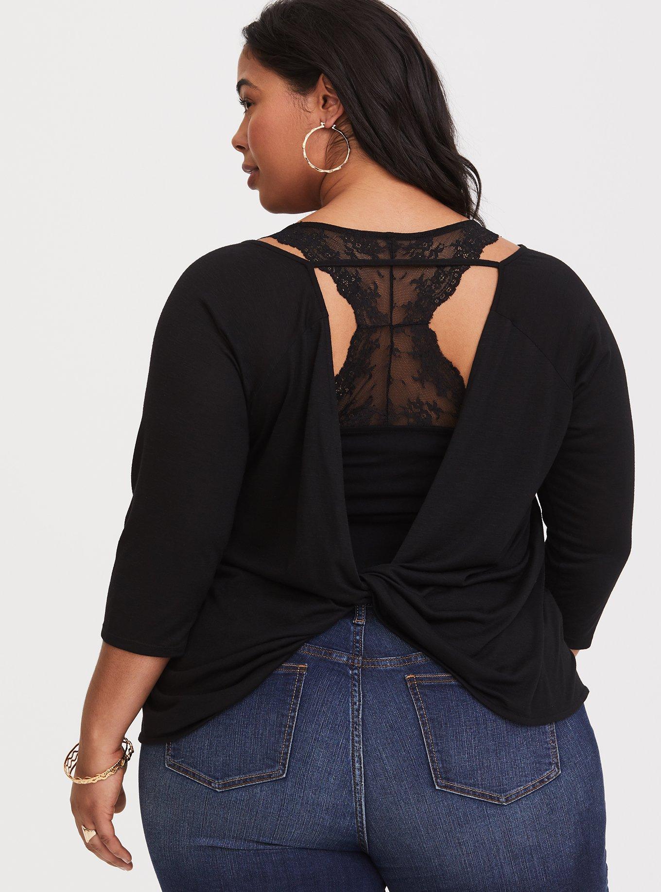 Plus Size - Black Twist Back Tee - Torrid