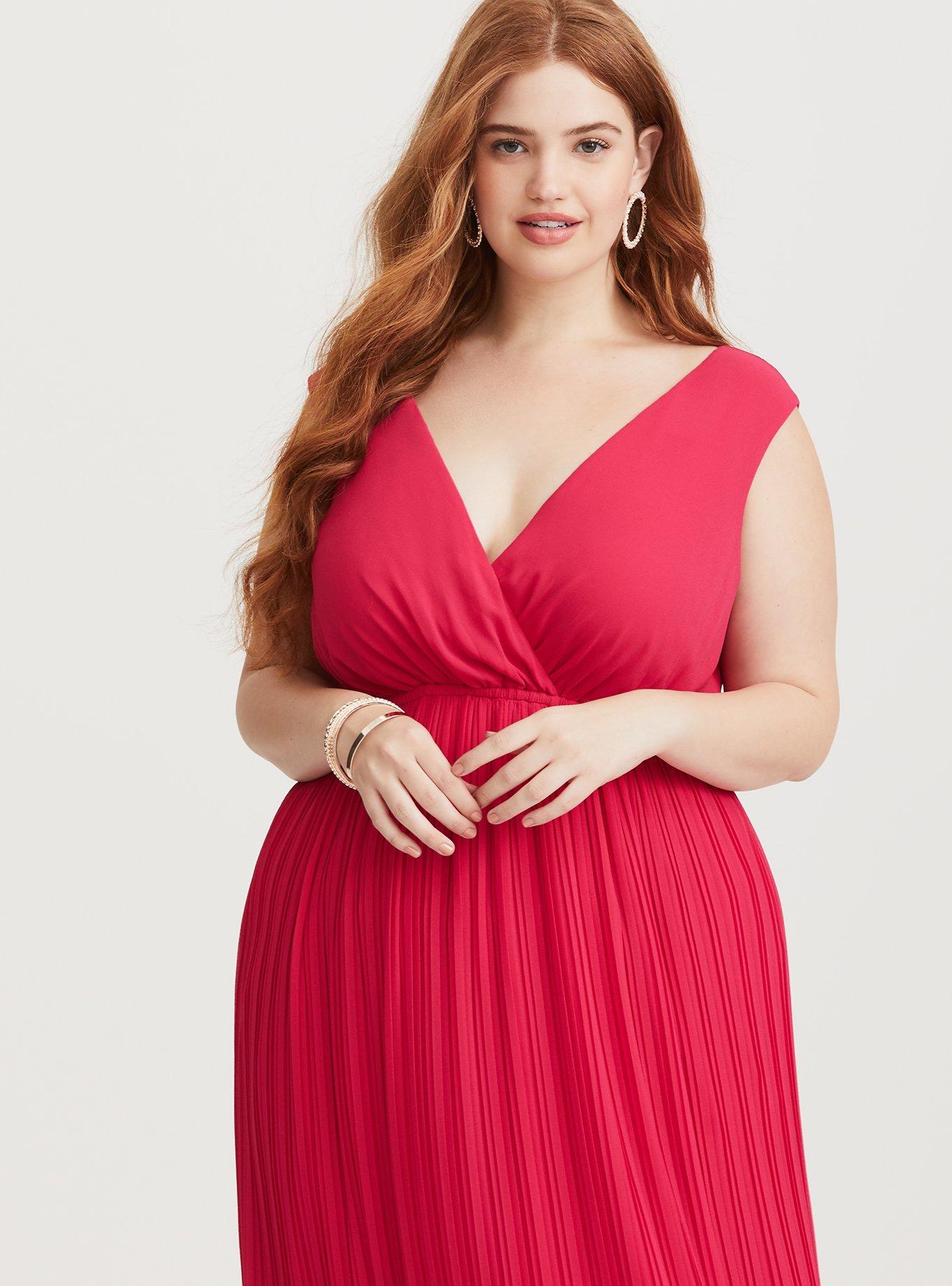 Plus Size - Raspberry Pleated Chiffon Maxi Dress - Torrid