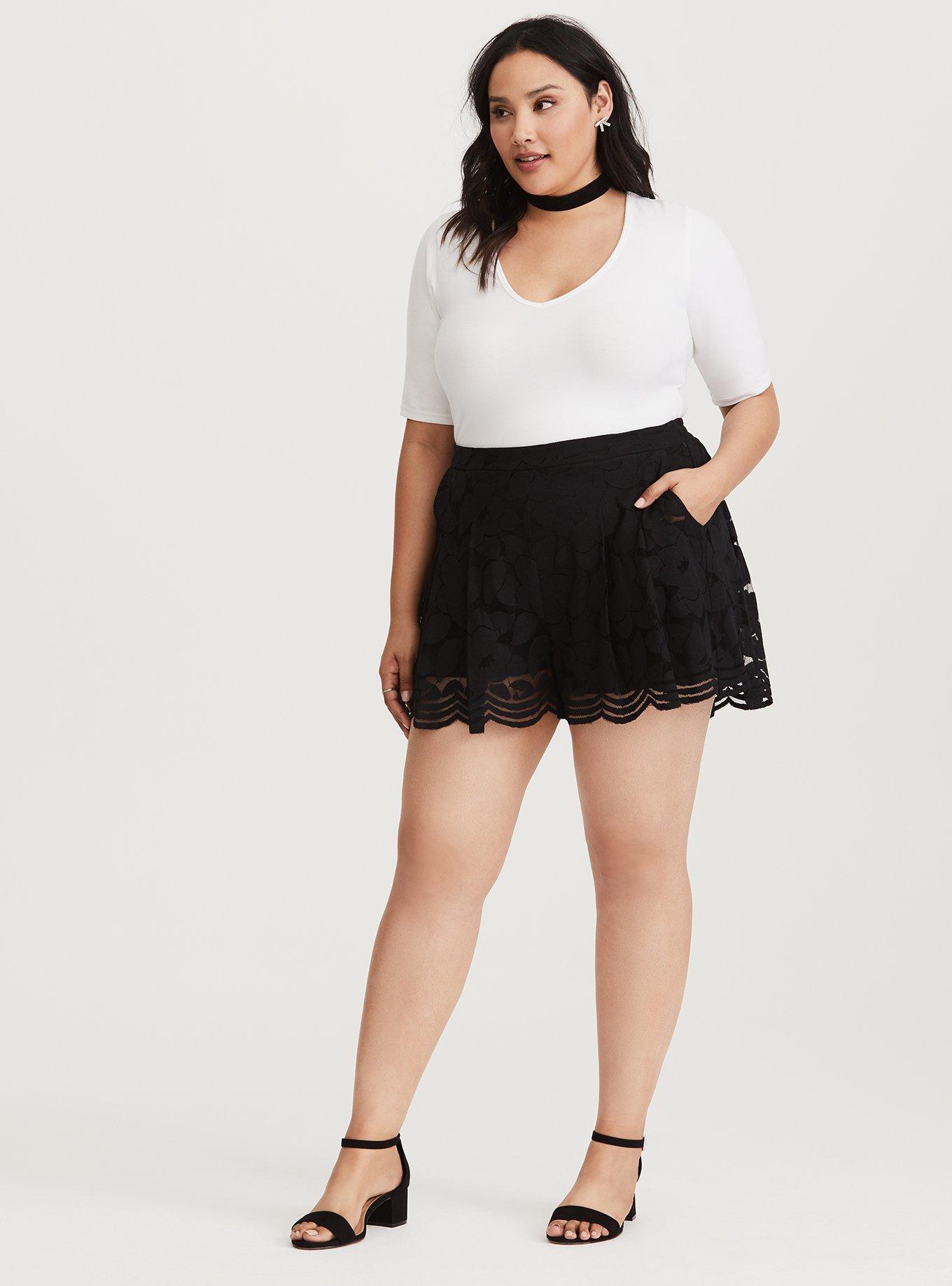 Plus Size - Black Pleated Lace Short - Torrid