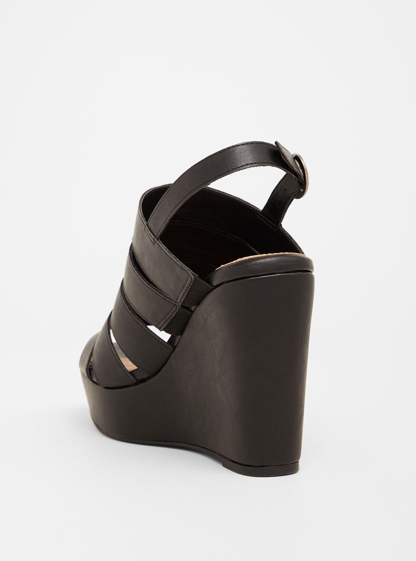 Plus Size - Black Faux Leather Platform Wedge - Torrid
