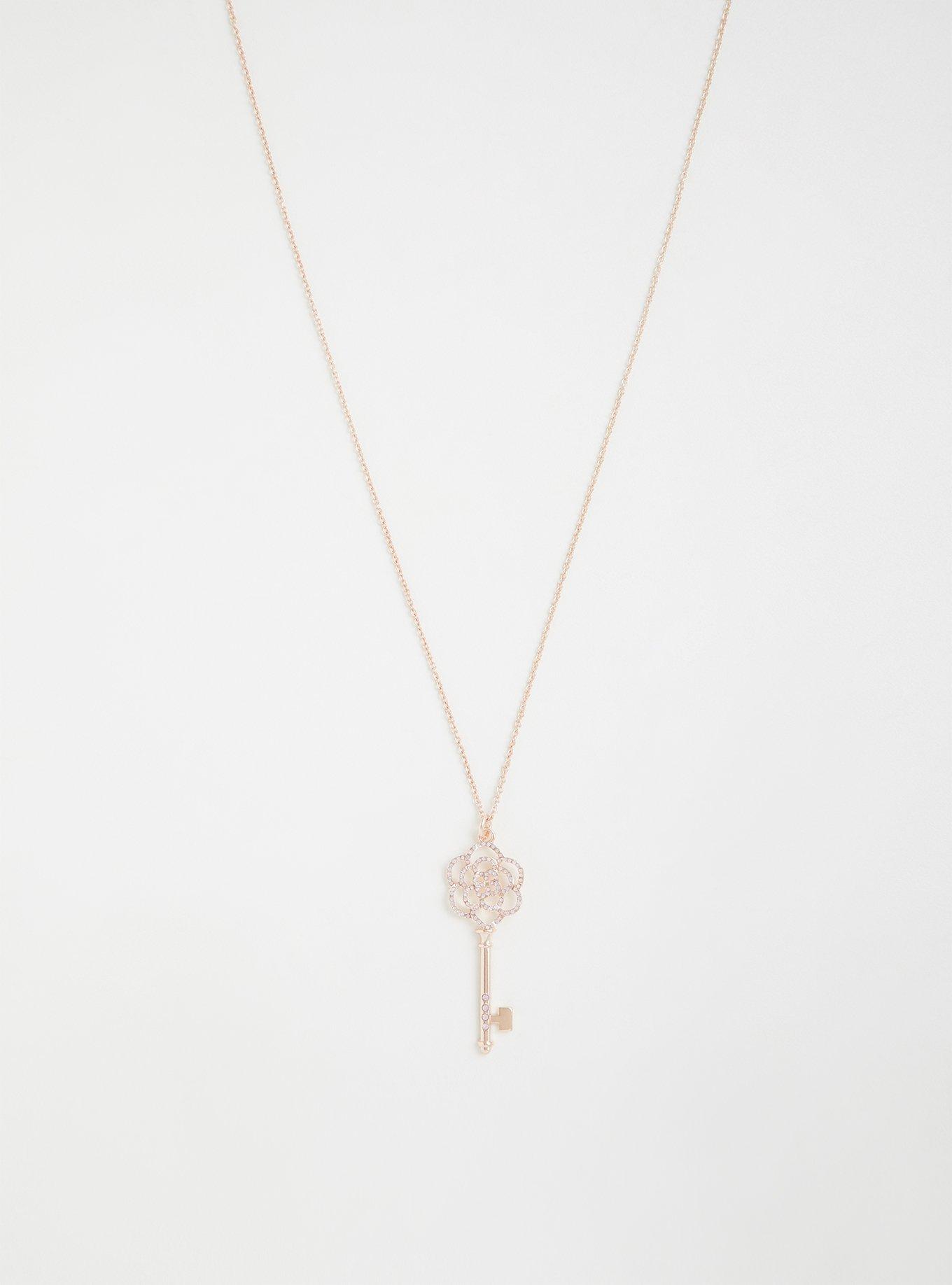 Plus Size - Rose Gold Rosette Pave Key Necklace - Torrid