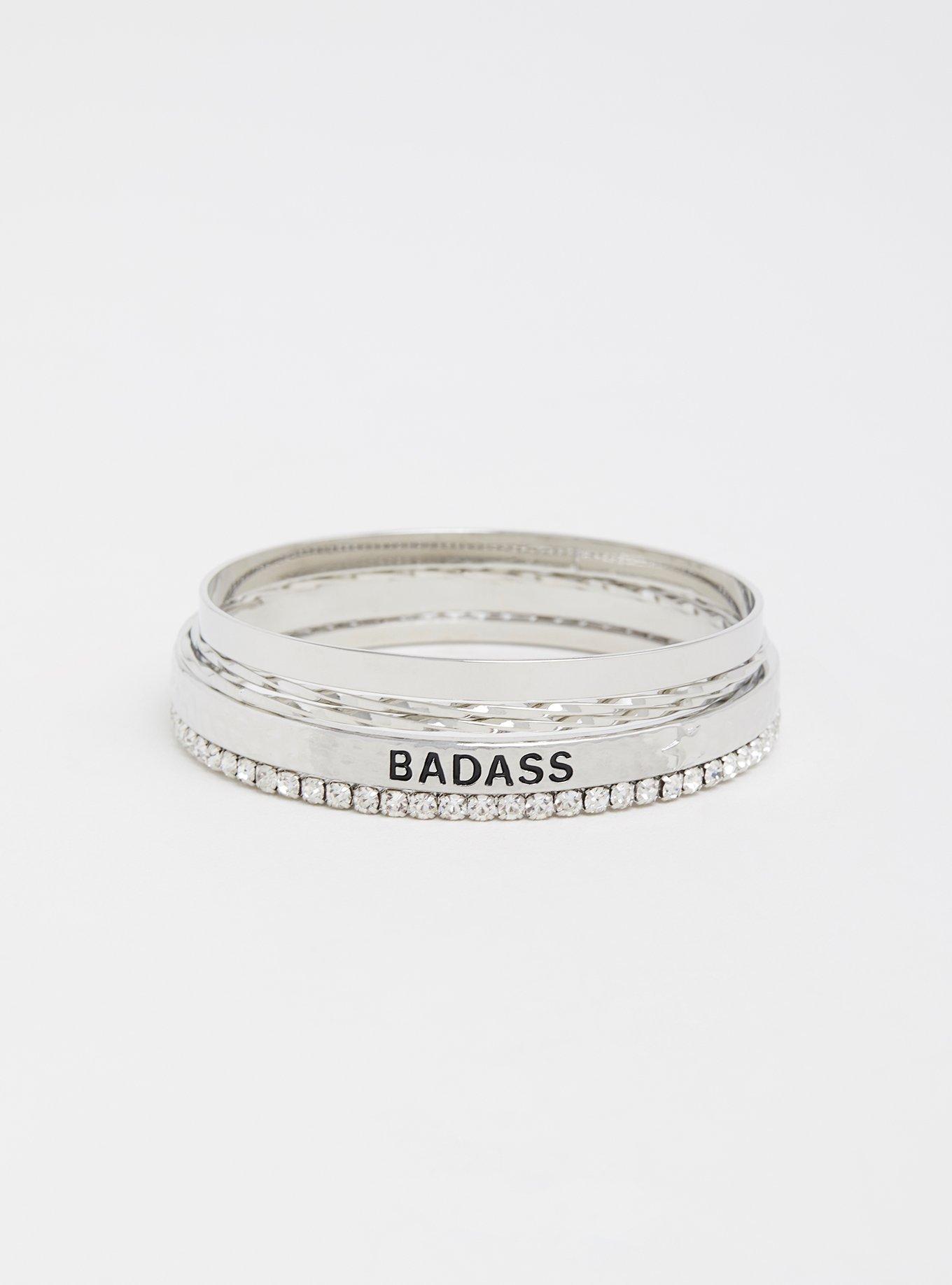 Plus Size - Silver-Tone 'Badass' Bangles Set - Set of 5 - Torrid