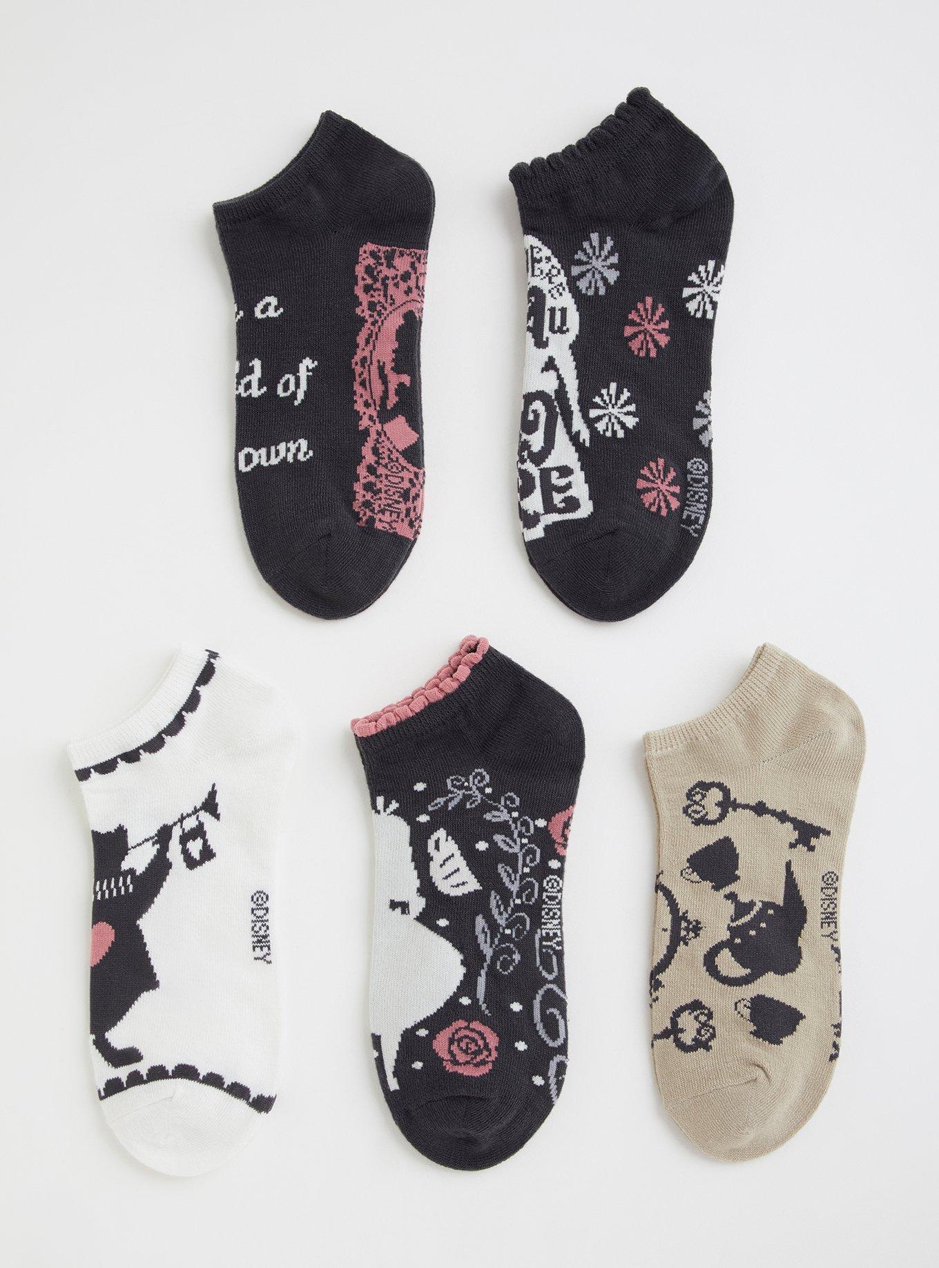 Plus Size - Disney Alice In Wonderland No-Show Socks - Pack of 5 - Torrid