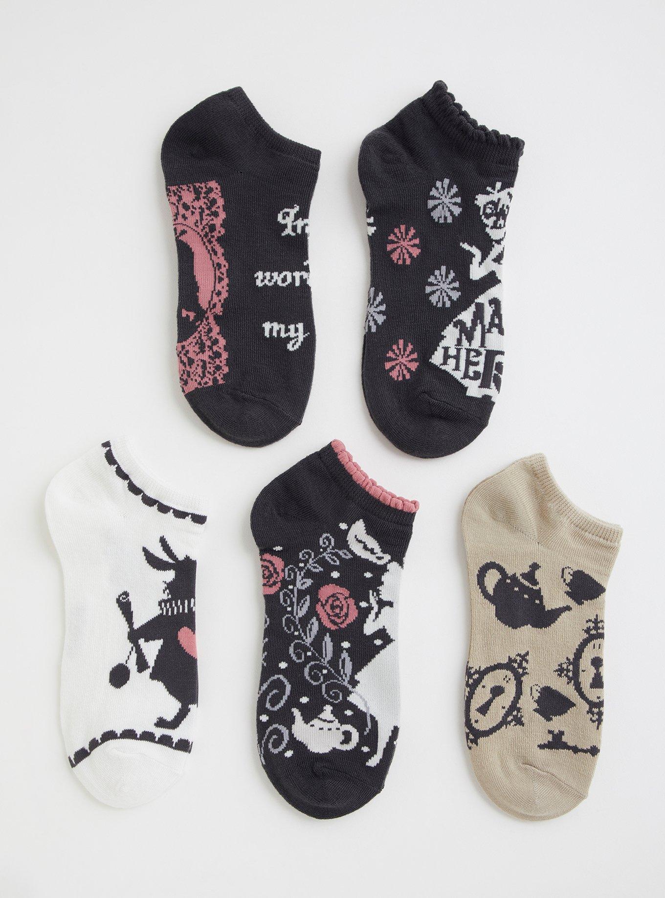 Plus Size - Disney Alice In Wonderland No-Show Socks - Pack of 5 - Torrid