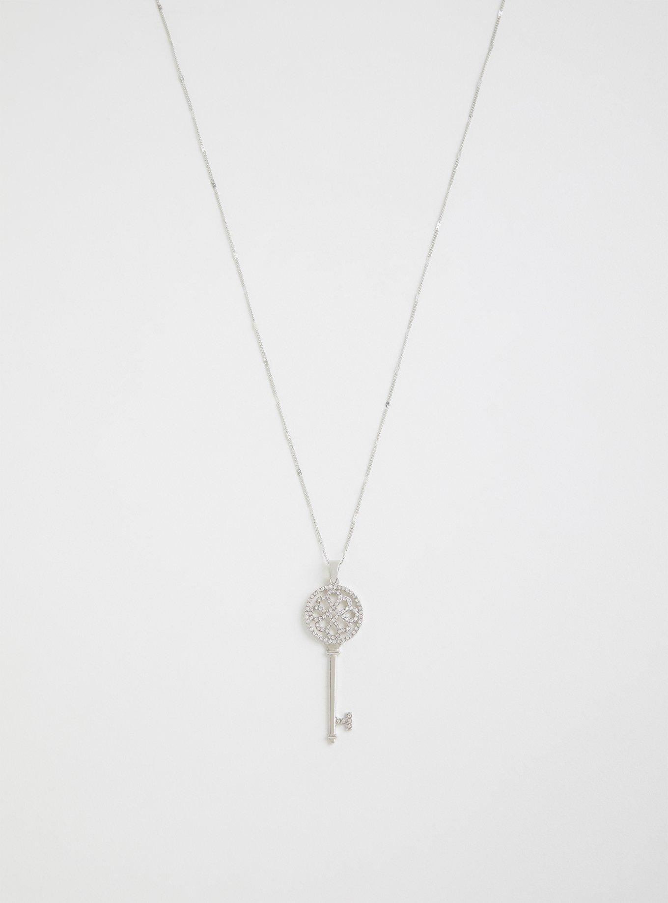 Plus Size - Silver Embellished Key Necklace - Torrid
