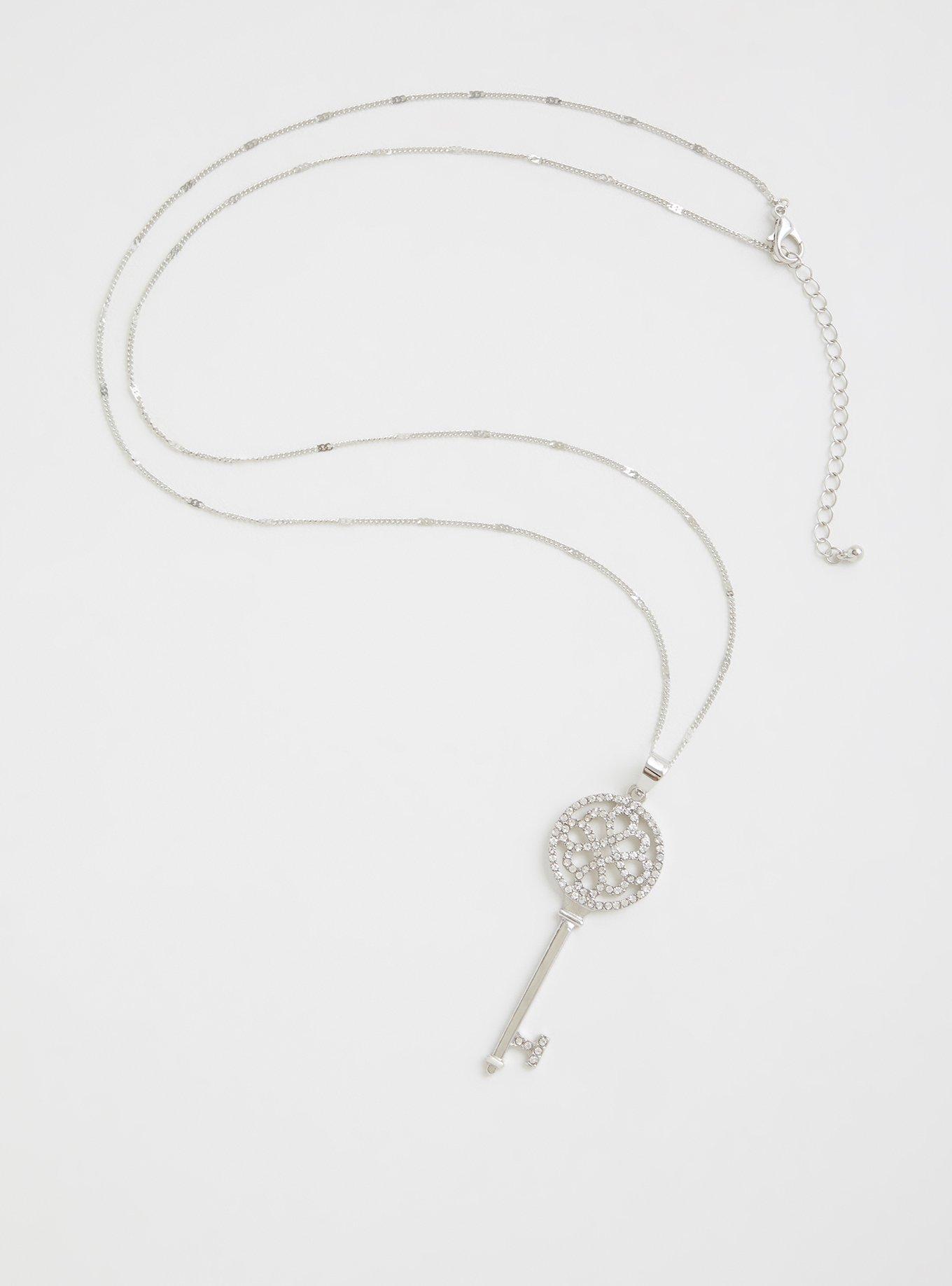Plus Size - Silver Embellished Key Necklace - Torrid
