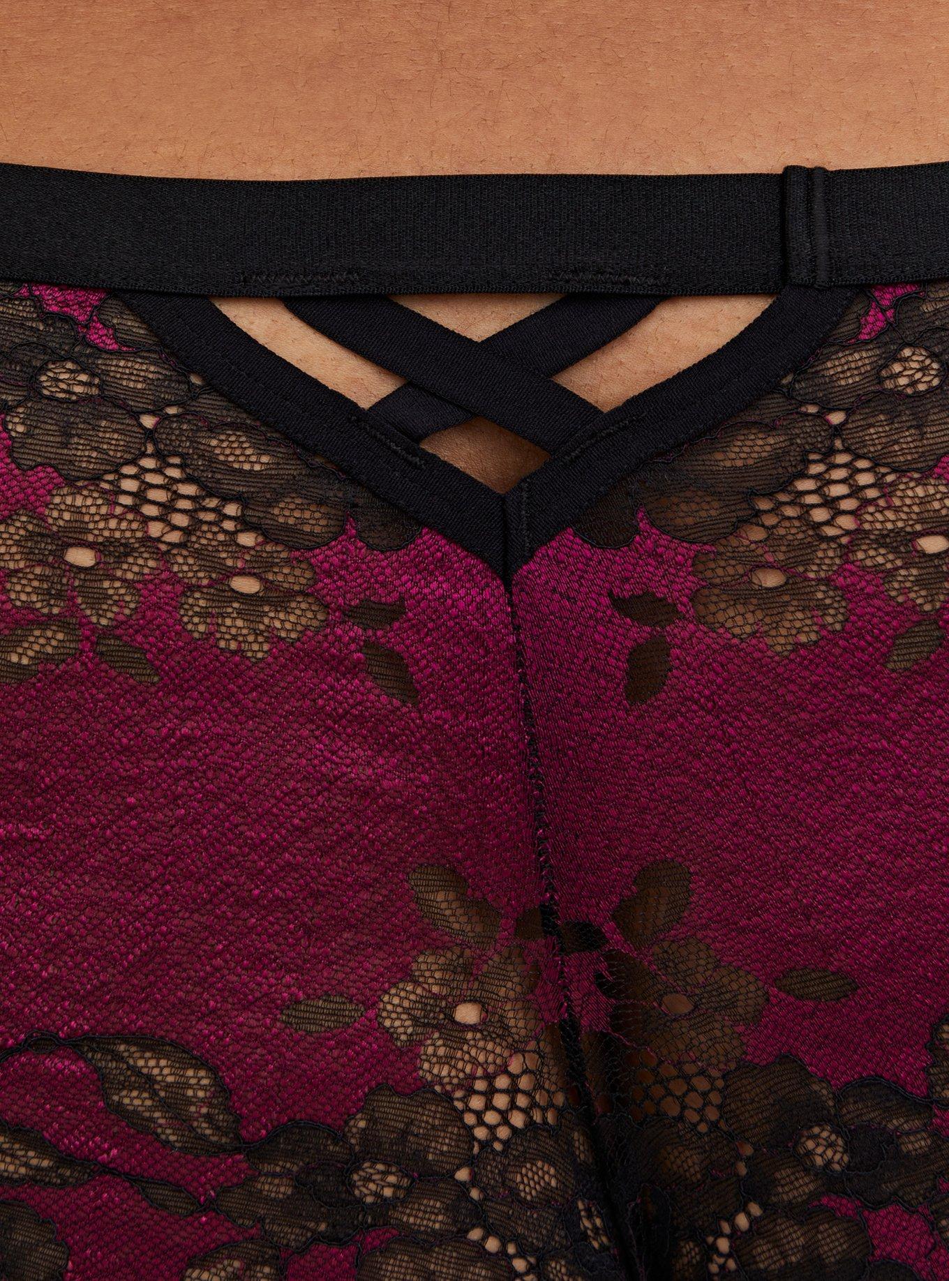 Plus Size - Two Tone Lace Mid-Rise Cheeky Mini Lattice Back Panty - Torrid