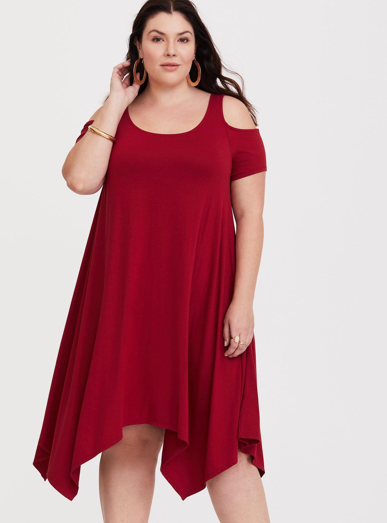 Plus Size - Red Wine Jersey Cold Shoulder Dress - Torrid