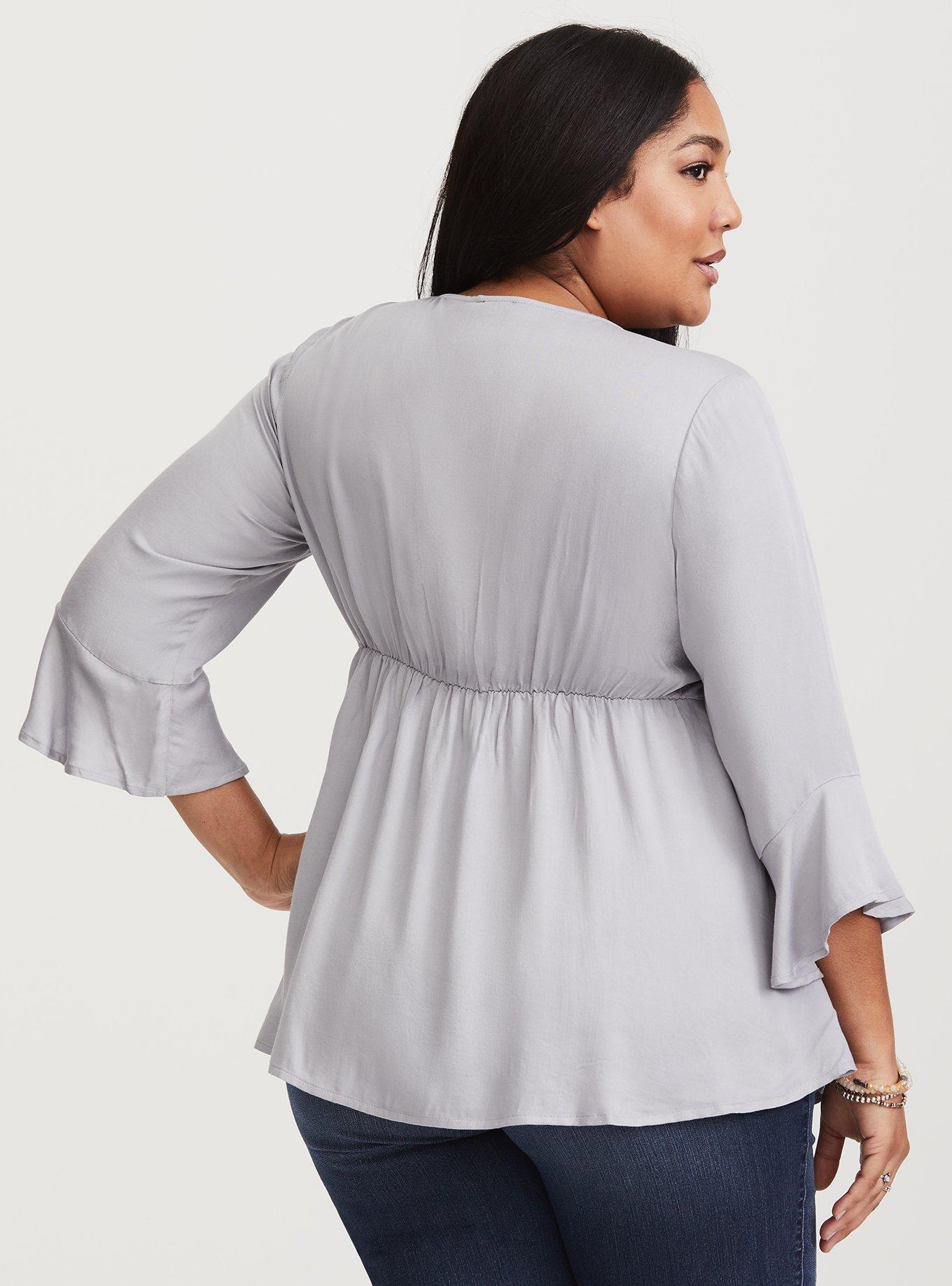 Plus Size - Light Grey Ruched Blouse - Torrid