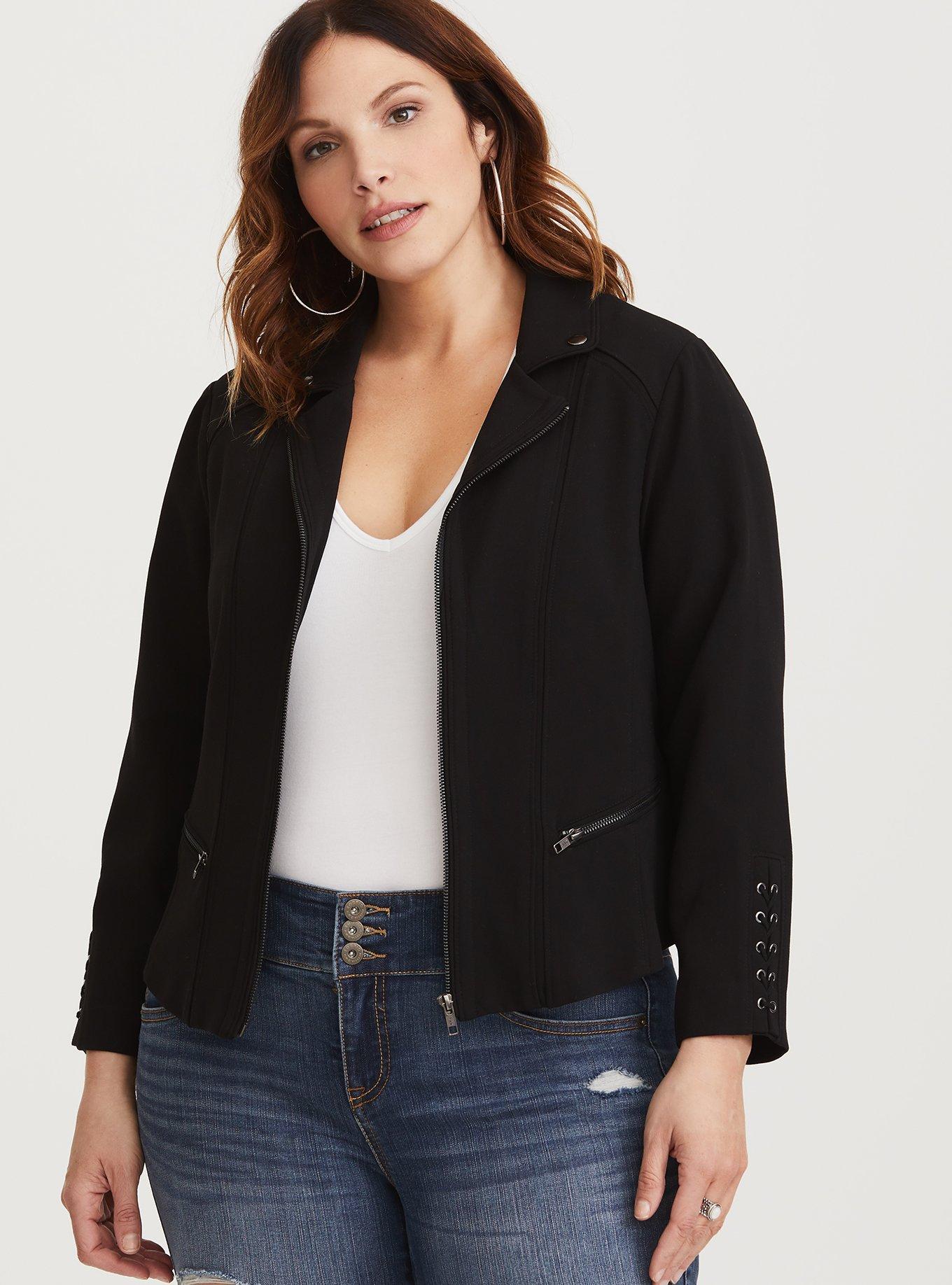 Plus Size - Black Lattice Crepe Moto Jacket - Torrid