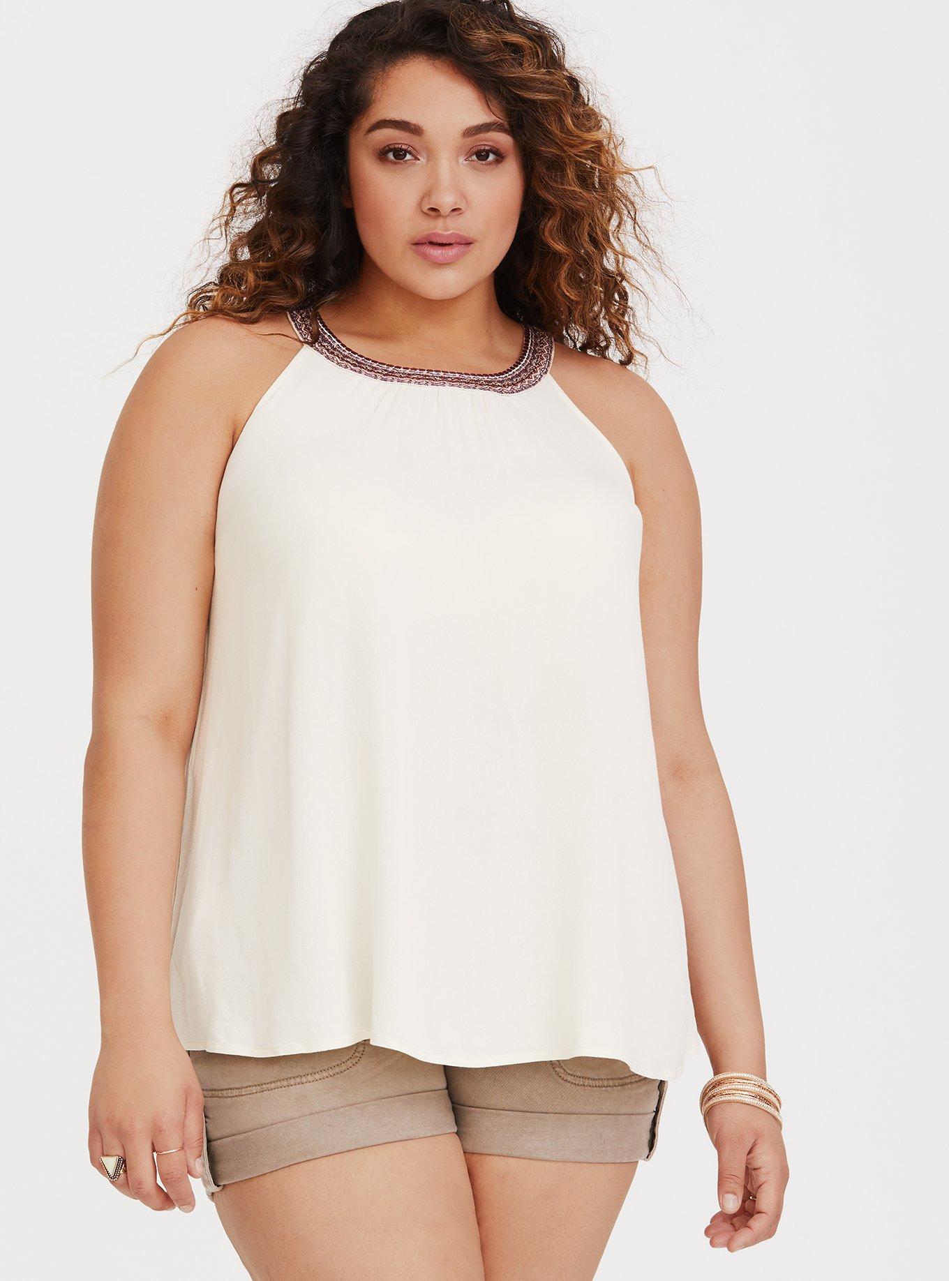 Plus Size - Ivory High Neck Crepe Tank - Torrid