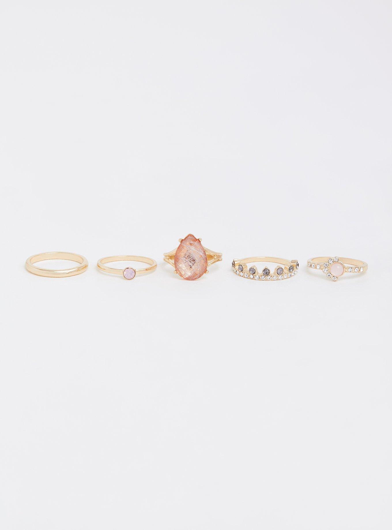 Plus Size - Rose Gold Rhinestone Ring - Set of 5 - Torrid