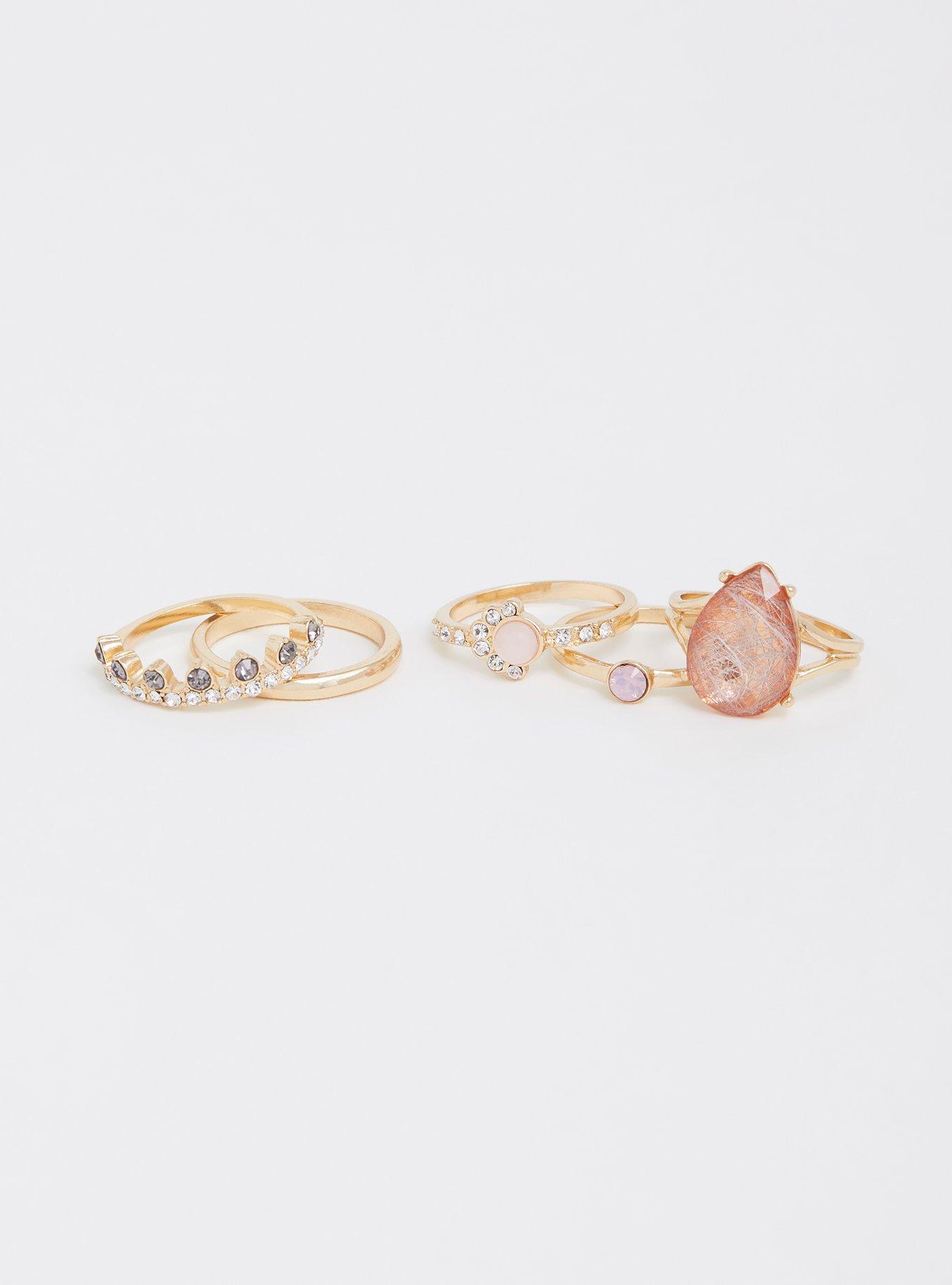 Plus Size - Rose Gold Rhinestone Ring - Set of 5 - Torrid