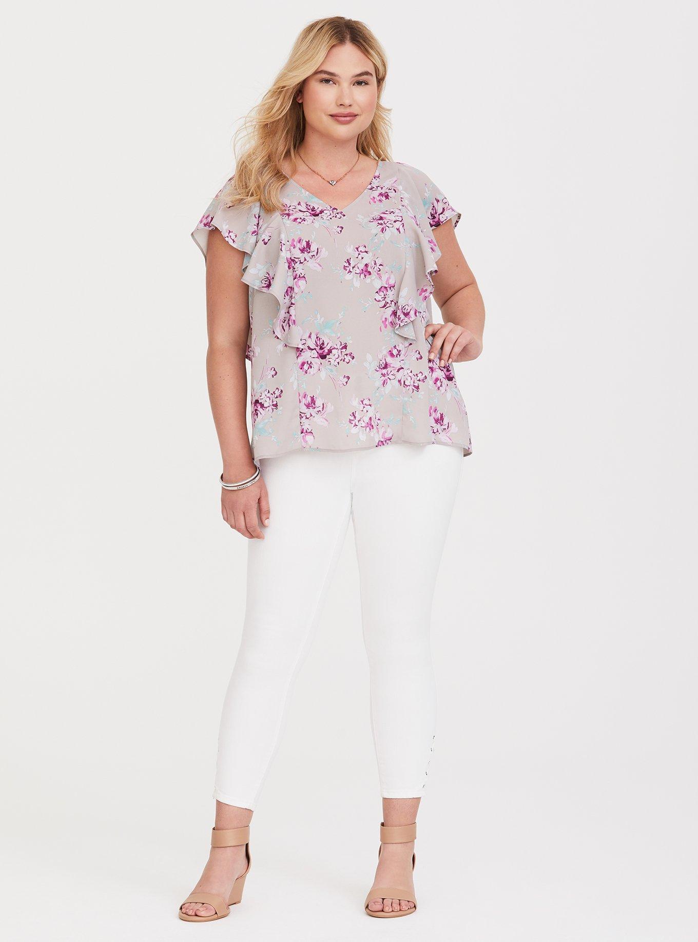 Plus Size - Grey Floral Ruffle Georgette Blouse - Torrid