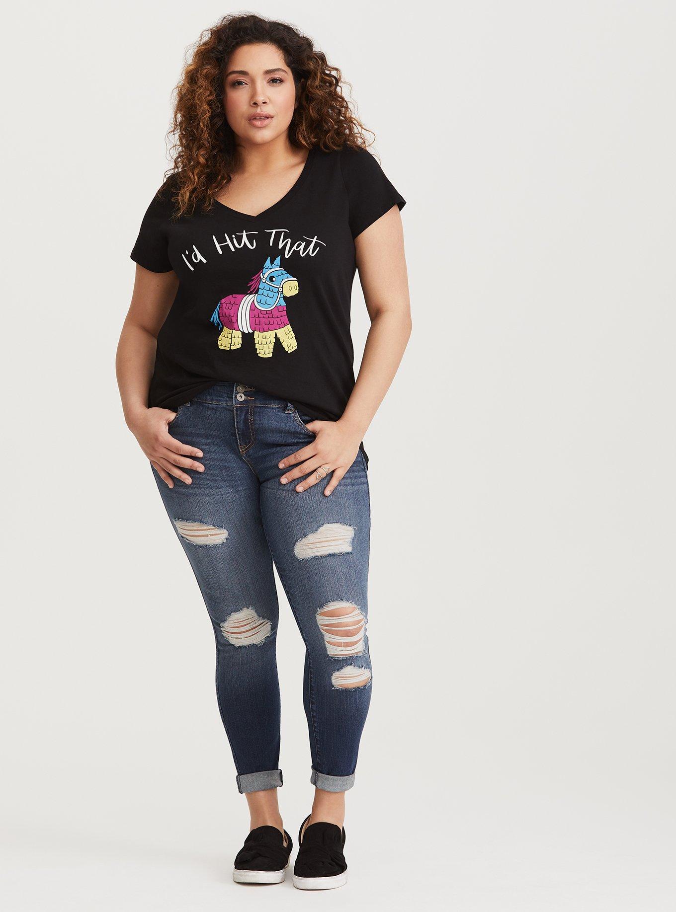 Plus Size - Black Pinata V-Neck Slim Fit Tee - Torrid