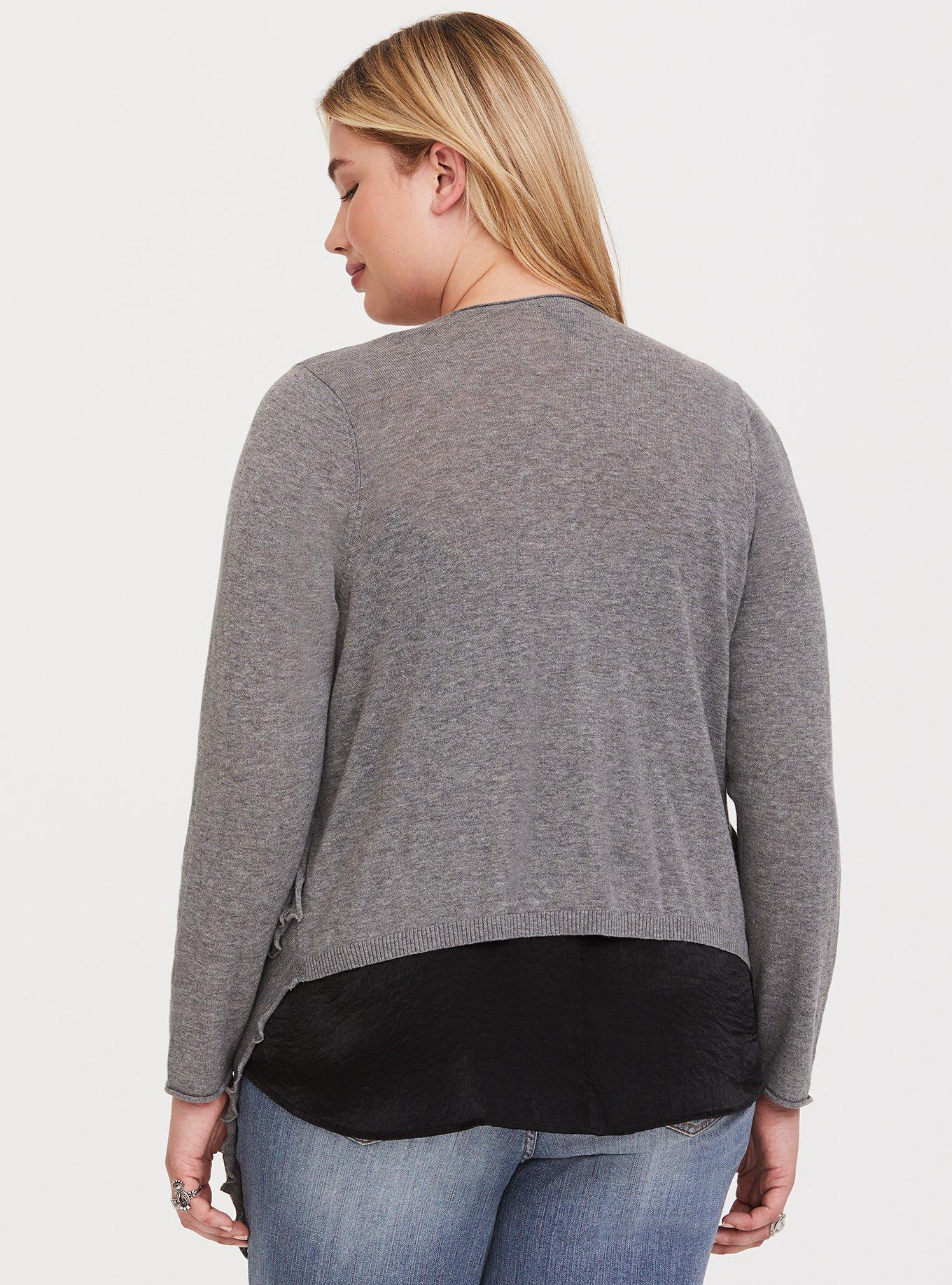 Plus Size - Grey Draped Ruffle Cardigan - Torrid