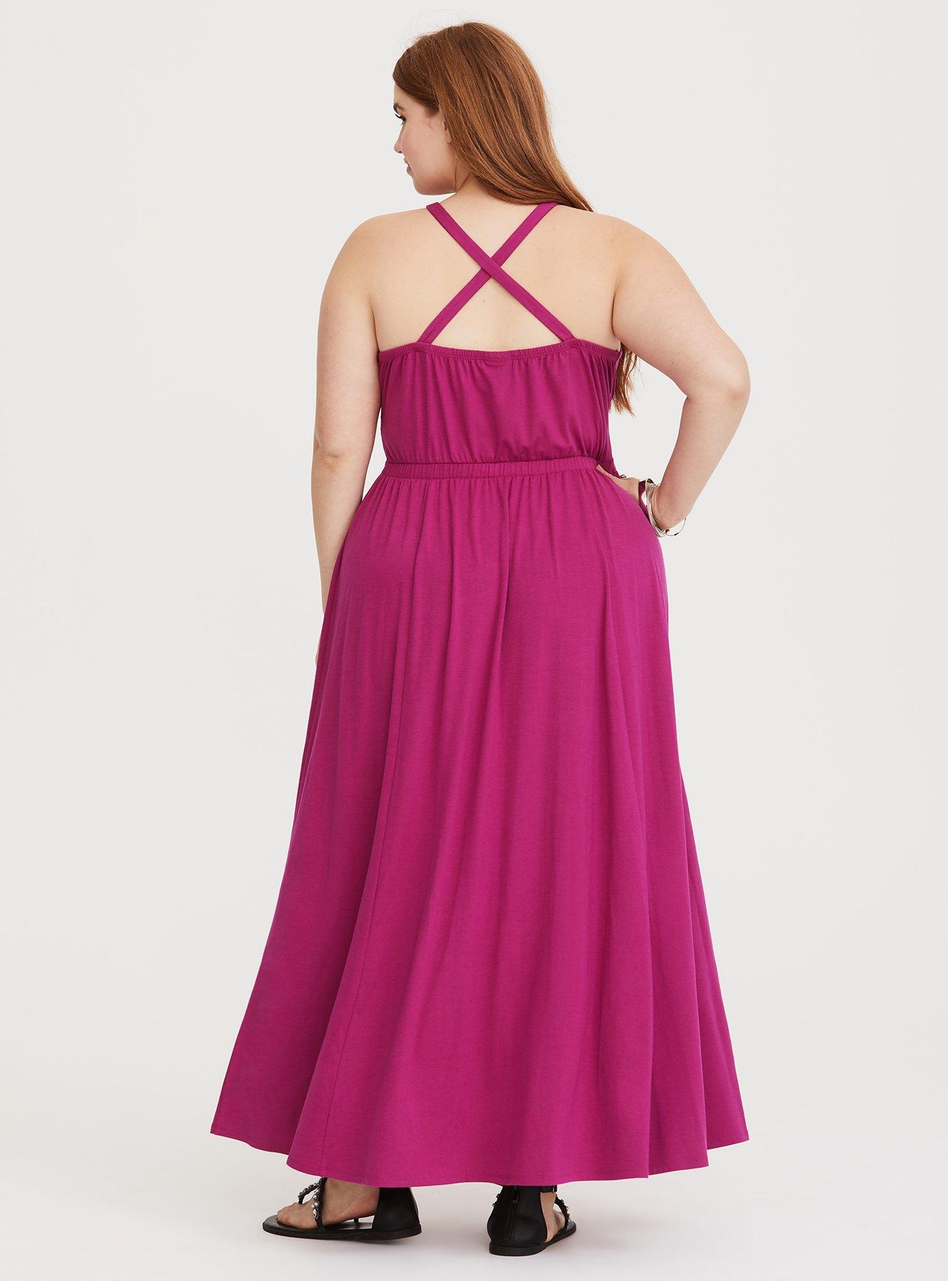 Plus Size - Raspberry High Neck Jersey Maxi Dress - Torrid