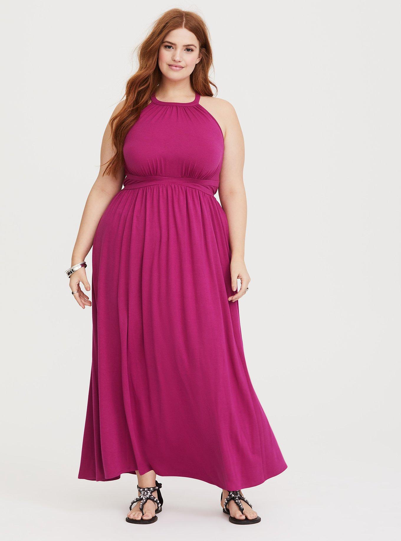 Plus Size - Raspberry High Neck Jersey Maxi Dress - Torrid