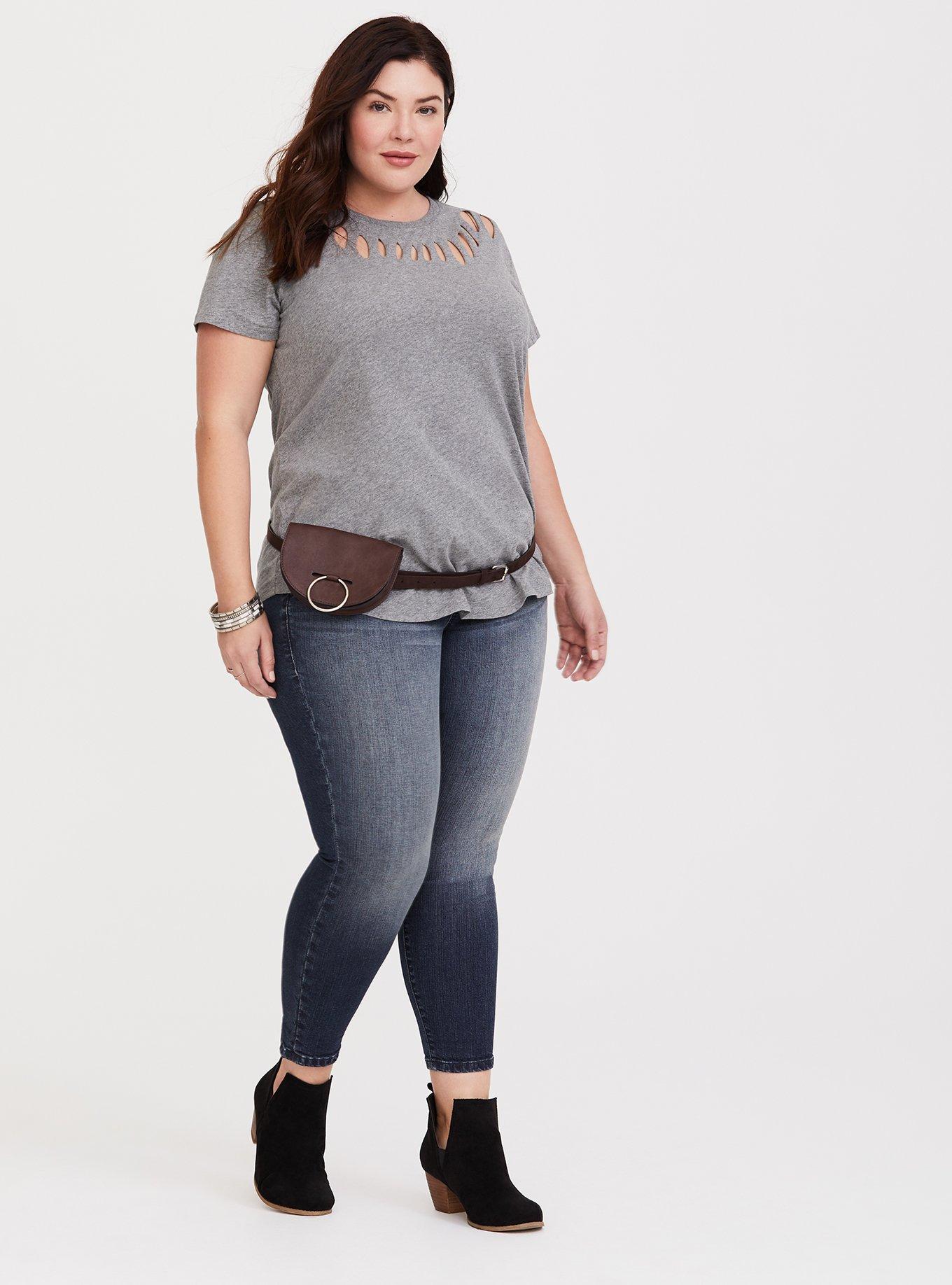 Plus Size - Heather Grey Slashed Crew Classic Fit Tee - Torrid