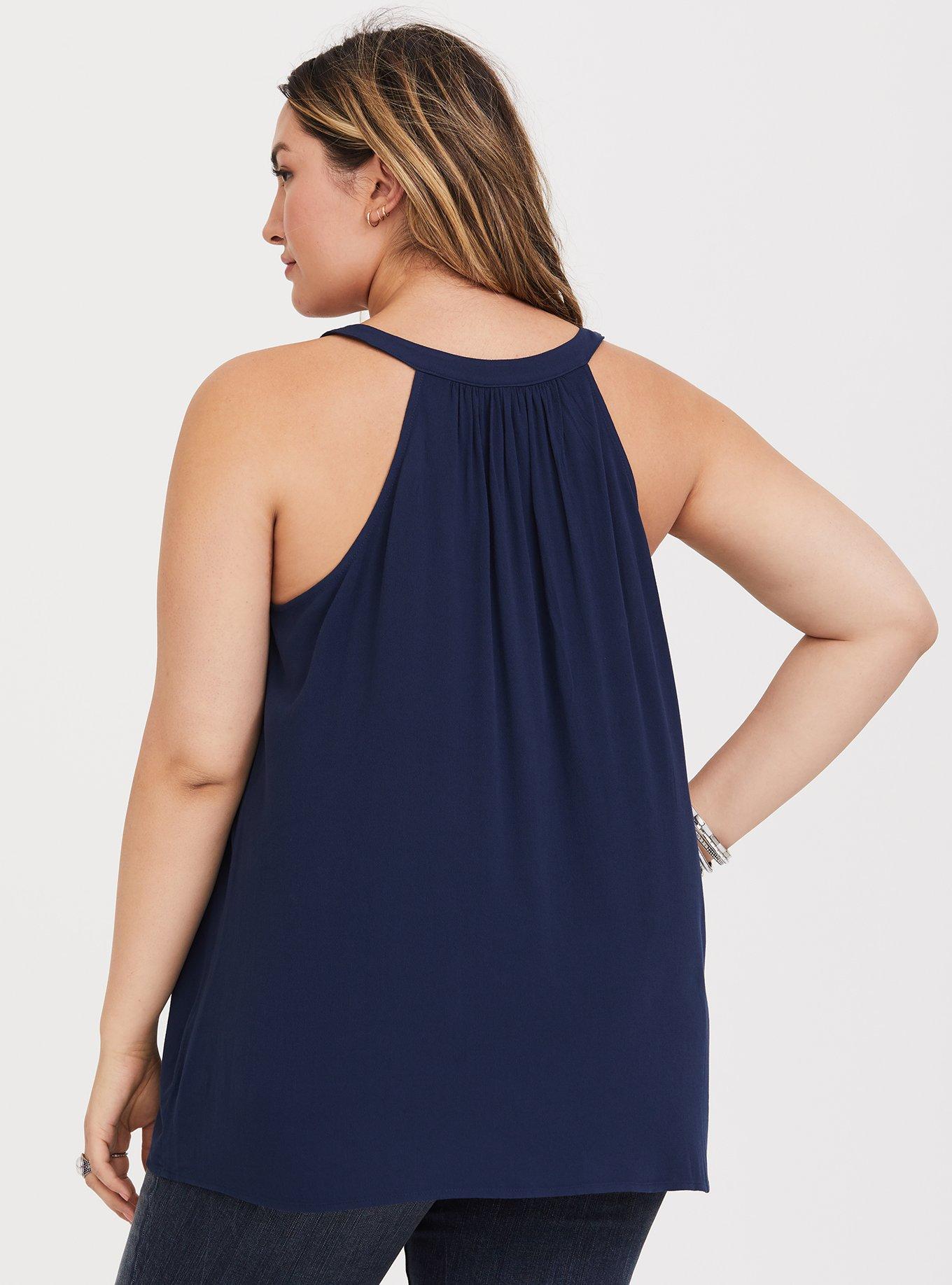 Plus Size - Navy Embroidered Crepe Tank - Torrid