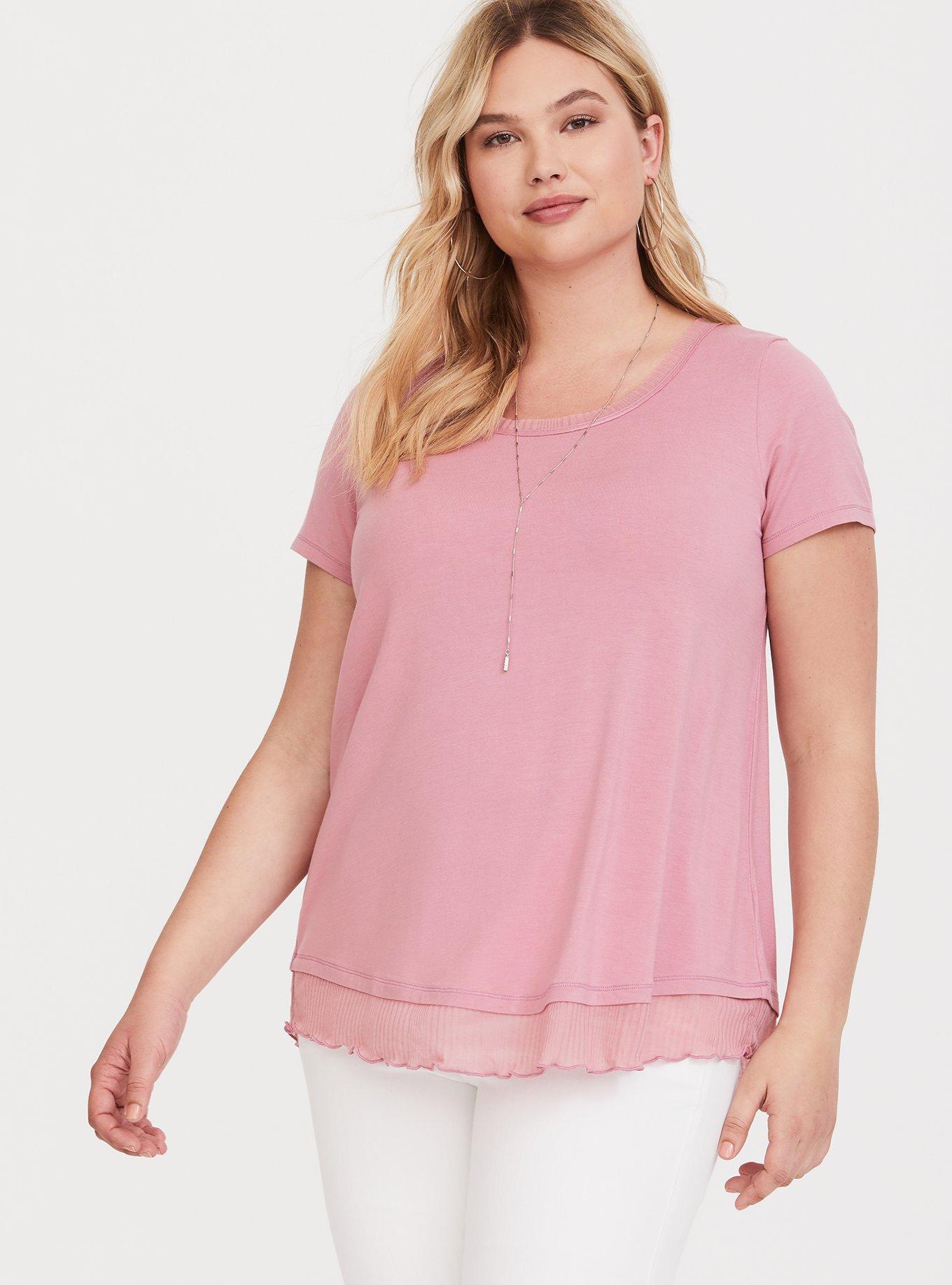 Plus Size - Super Soft Pink Contrast Tiered Tee - Torrid