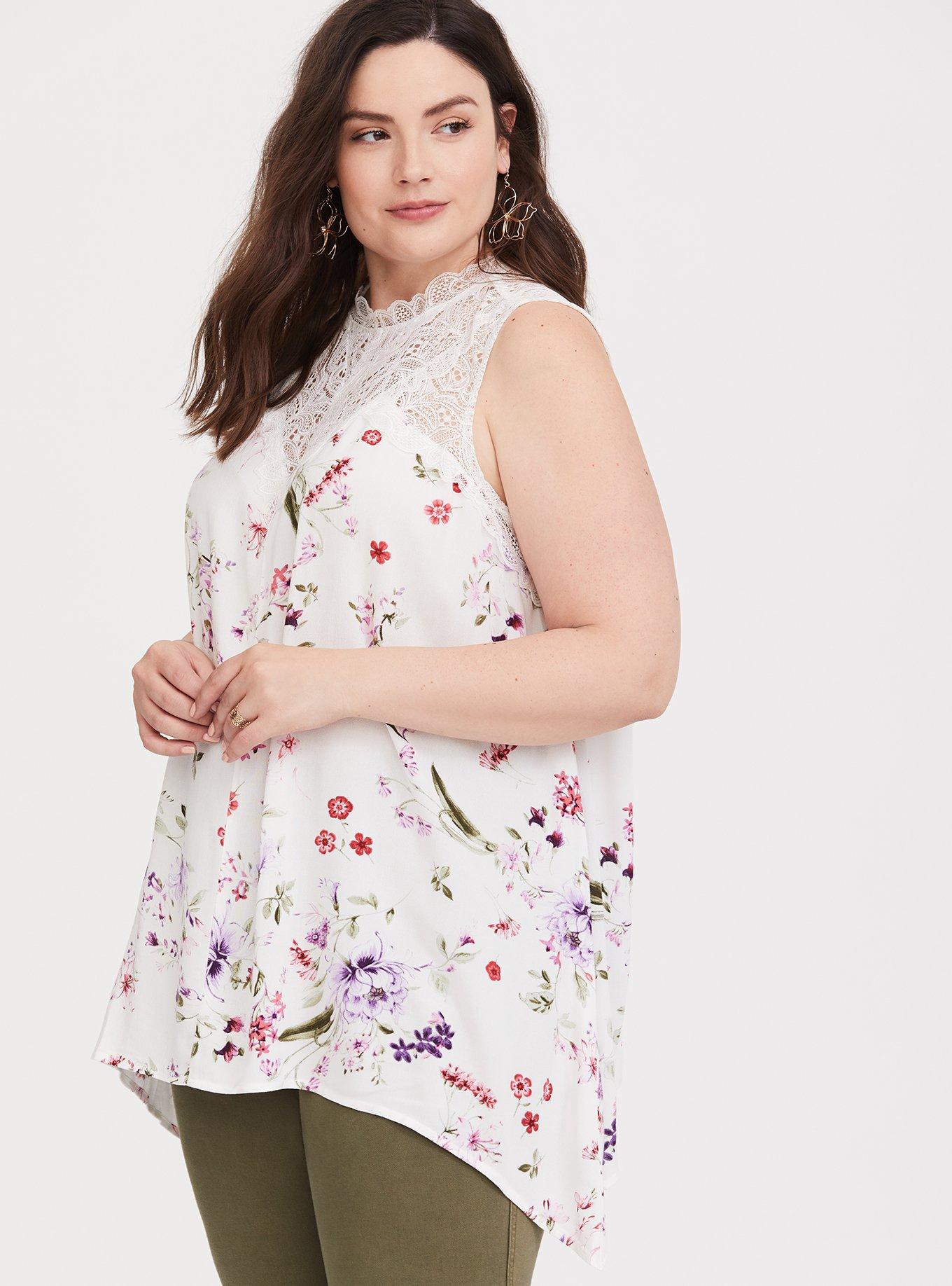 Plus Size - Ivory Floral Lace & Crepe Tank - Torrid