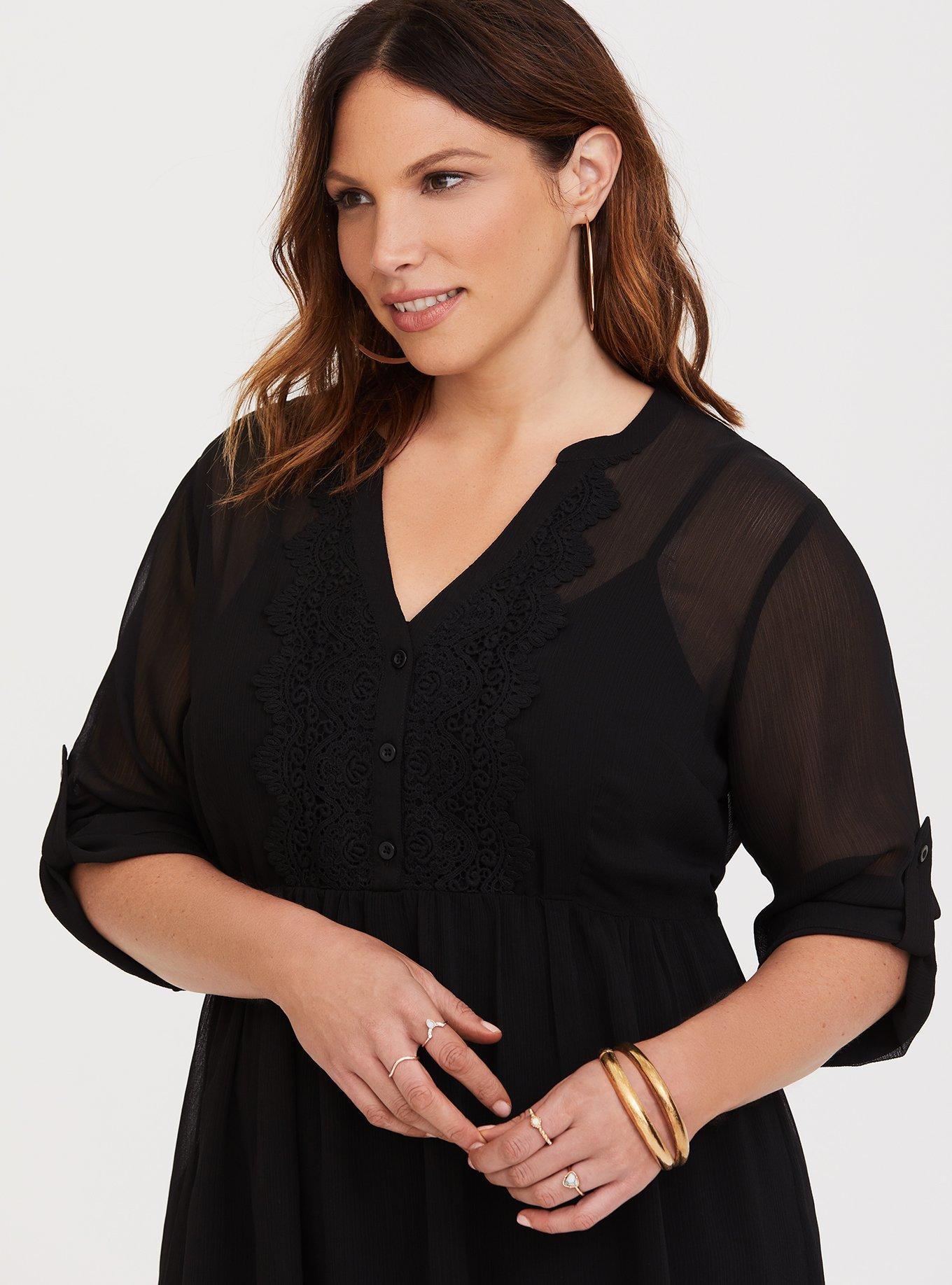 Plus Size - Lexie - Black Chiffon & Lace Babydoll Tunic - Torrid