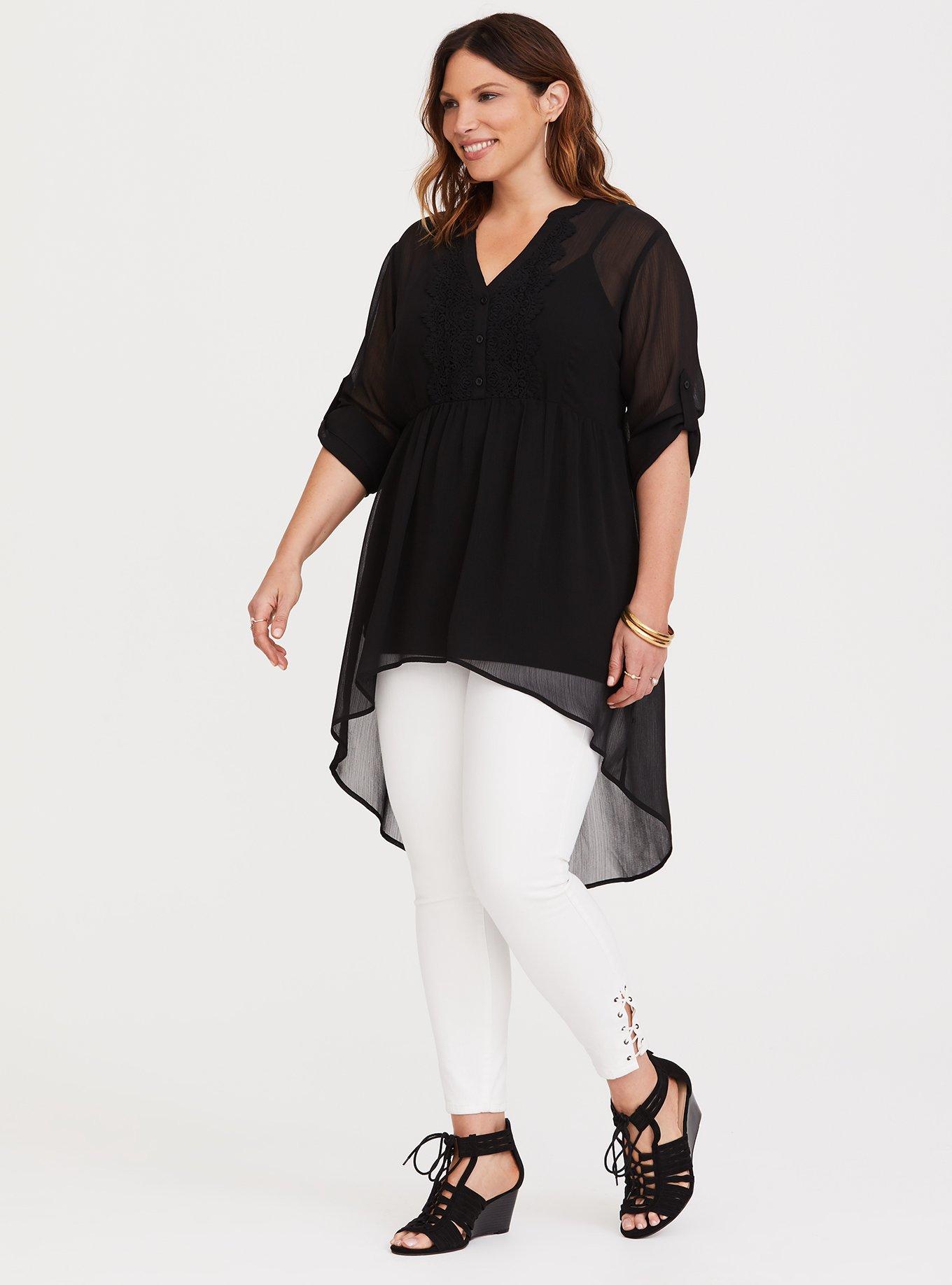 Plus Size - Lexie - Black Chiffon & Lace Babydoll Tunic - Torrid