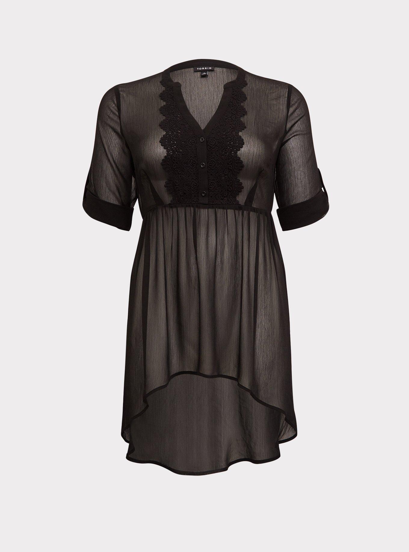 Plus Size - Lexie - Black Chiffon & Lace Babydoll Tunic - Torrid