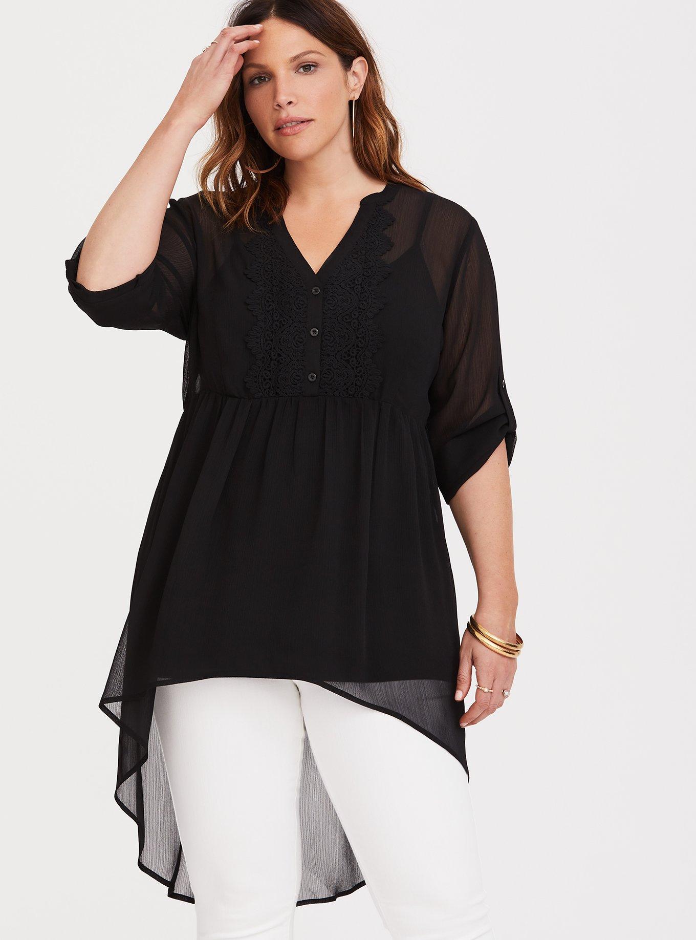 Plus Size - Lexie - Black Chiffon & Lace Babydoll Tunic - Torrid