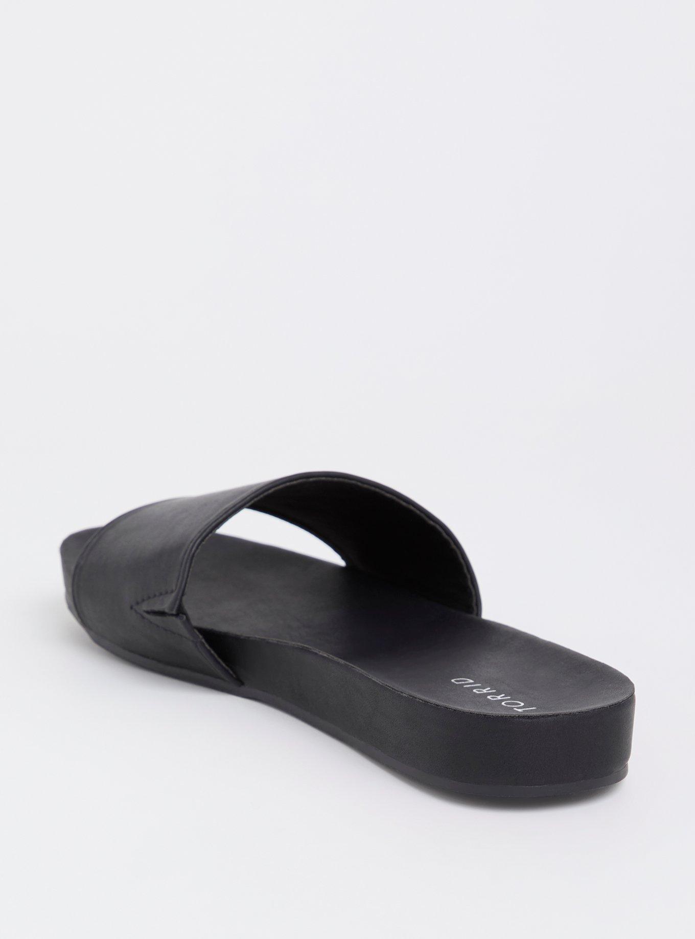 Plus Size - Black Faux Leather Pool Slide (Wide Width) - Torrid