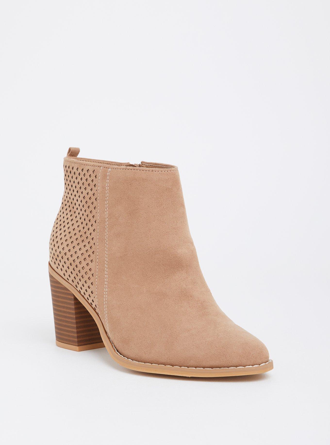 Plus Size - Natural Perforated Stacked Bootie (Wide Width) - Torrid