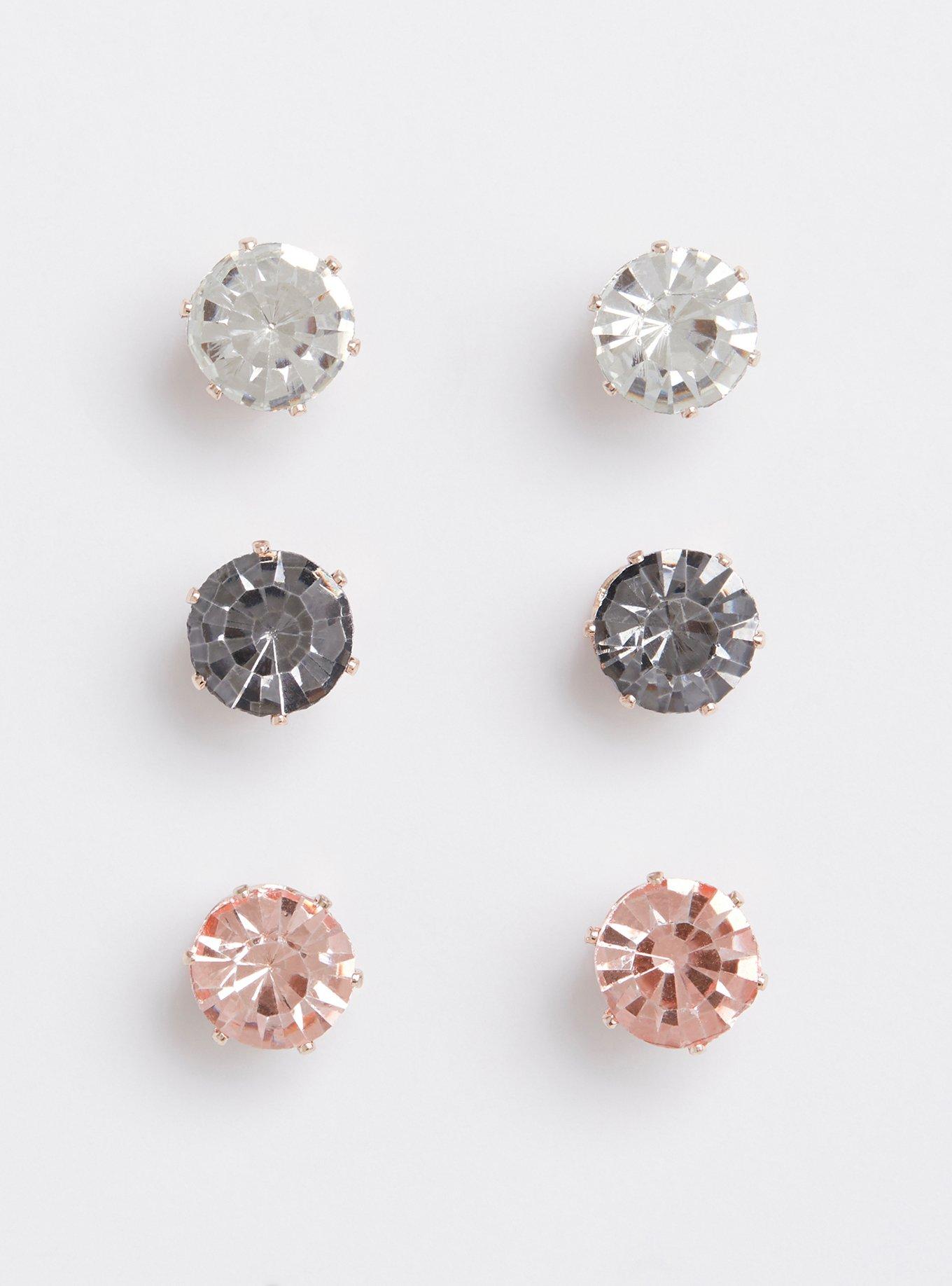 Plus Size - Colored Rhinestone Stud Earrings - Set of 3 - Torrid