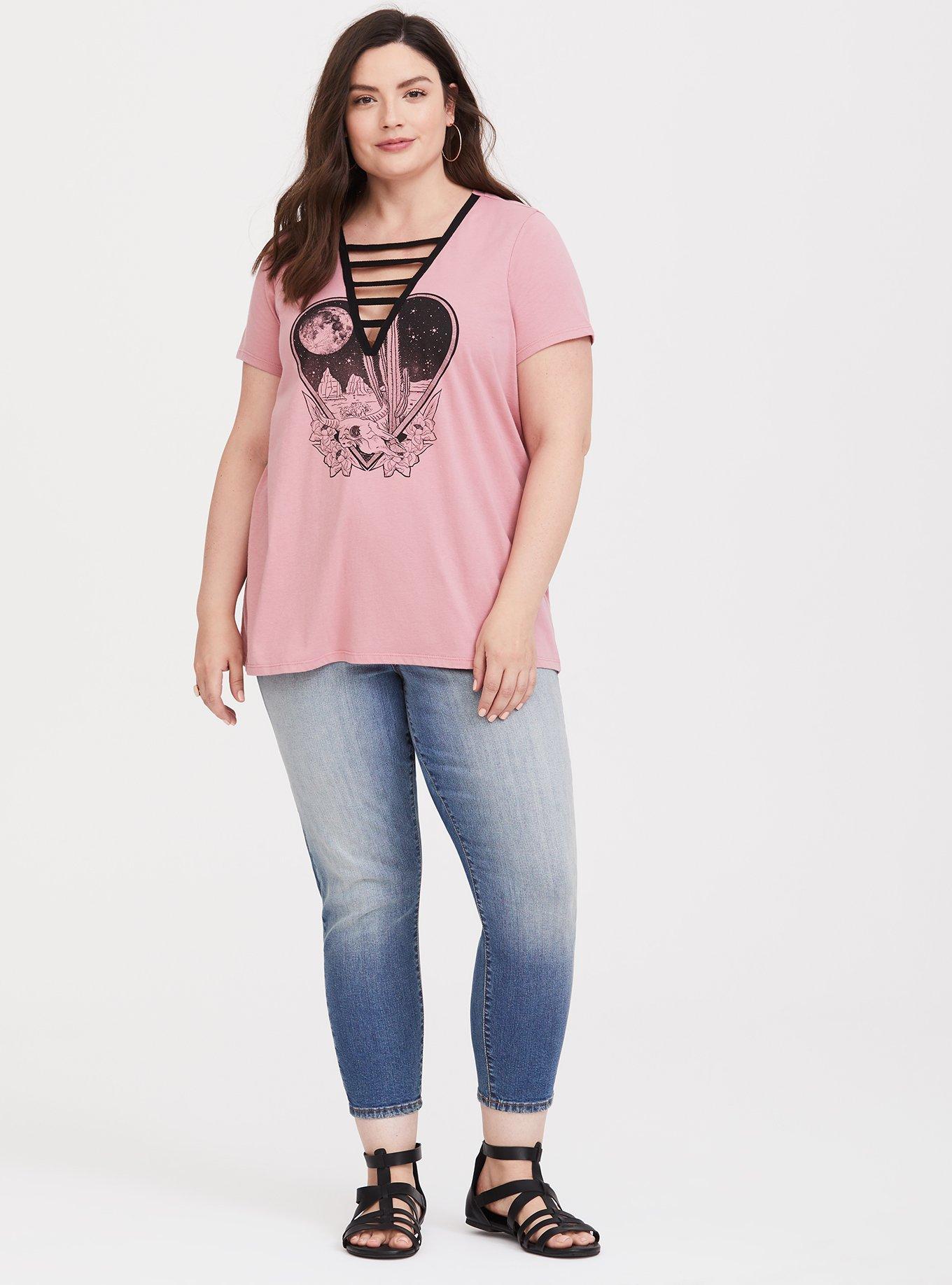 Plus Size - Blush Desert Heart Ladder Neck Slim Fit Tee - Torrid