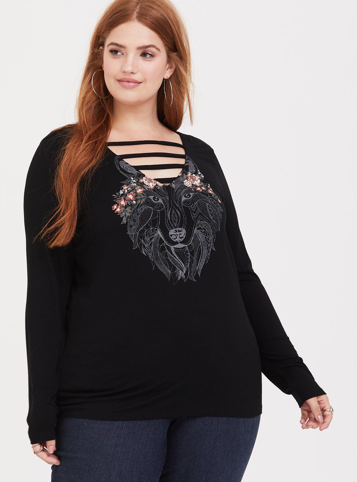 Plus Size - Super Soft Black Wolf Ladder Slim Fit Tee - Torrid