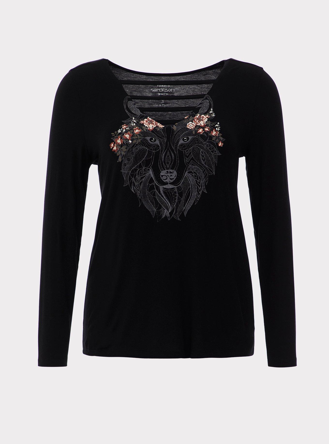 Plus Size - Super Soft Black Wolf Ladder Slim Fit Tee - Torrid
