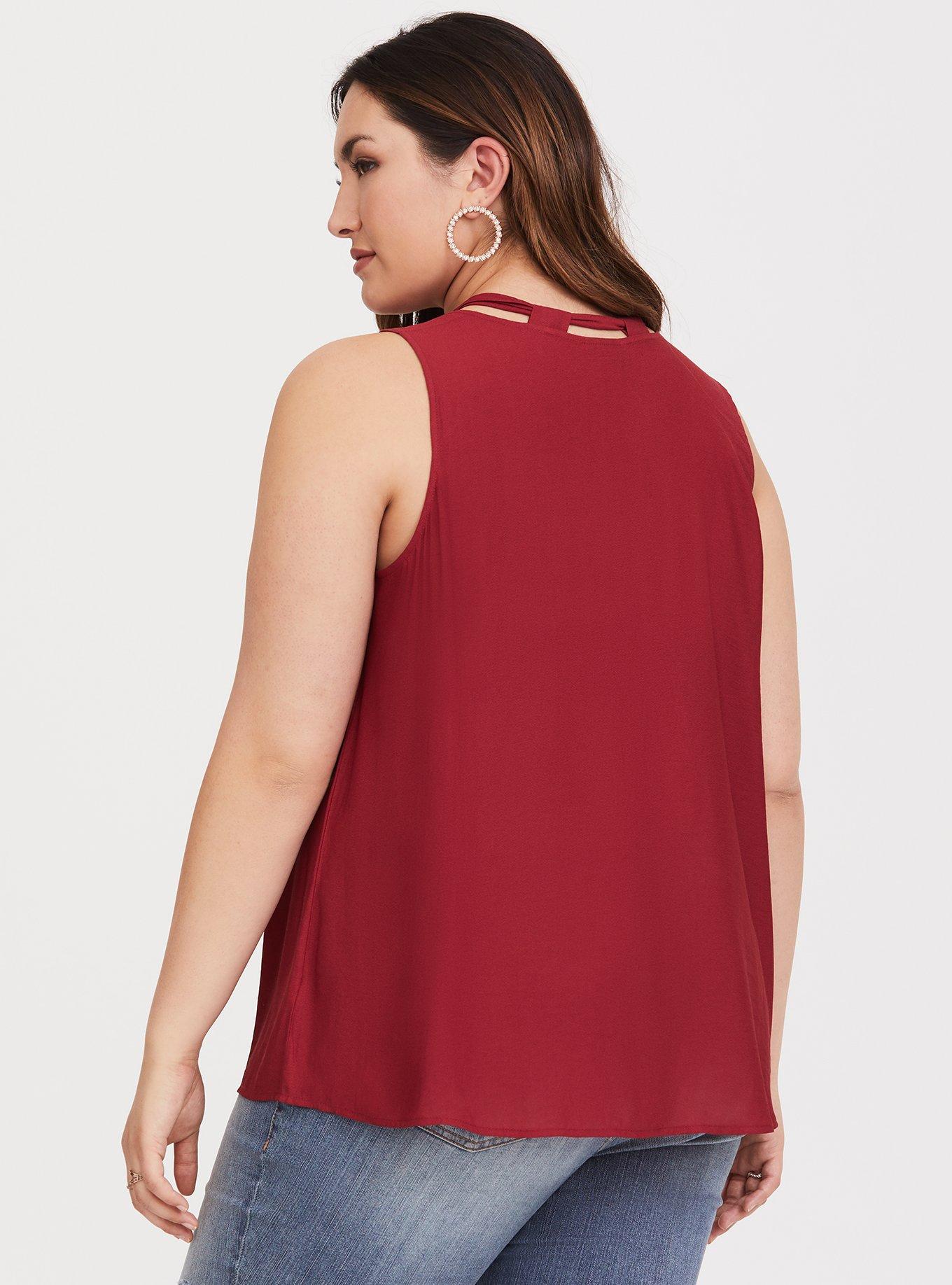 Plus Size - Red Tie Neck Crepe Tank - Torrid
