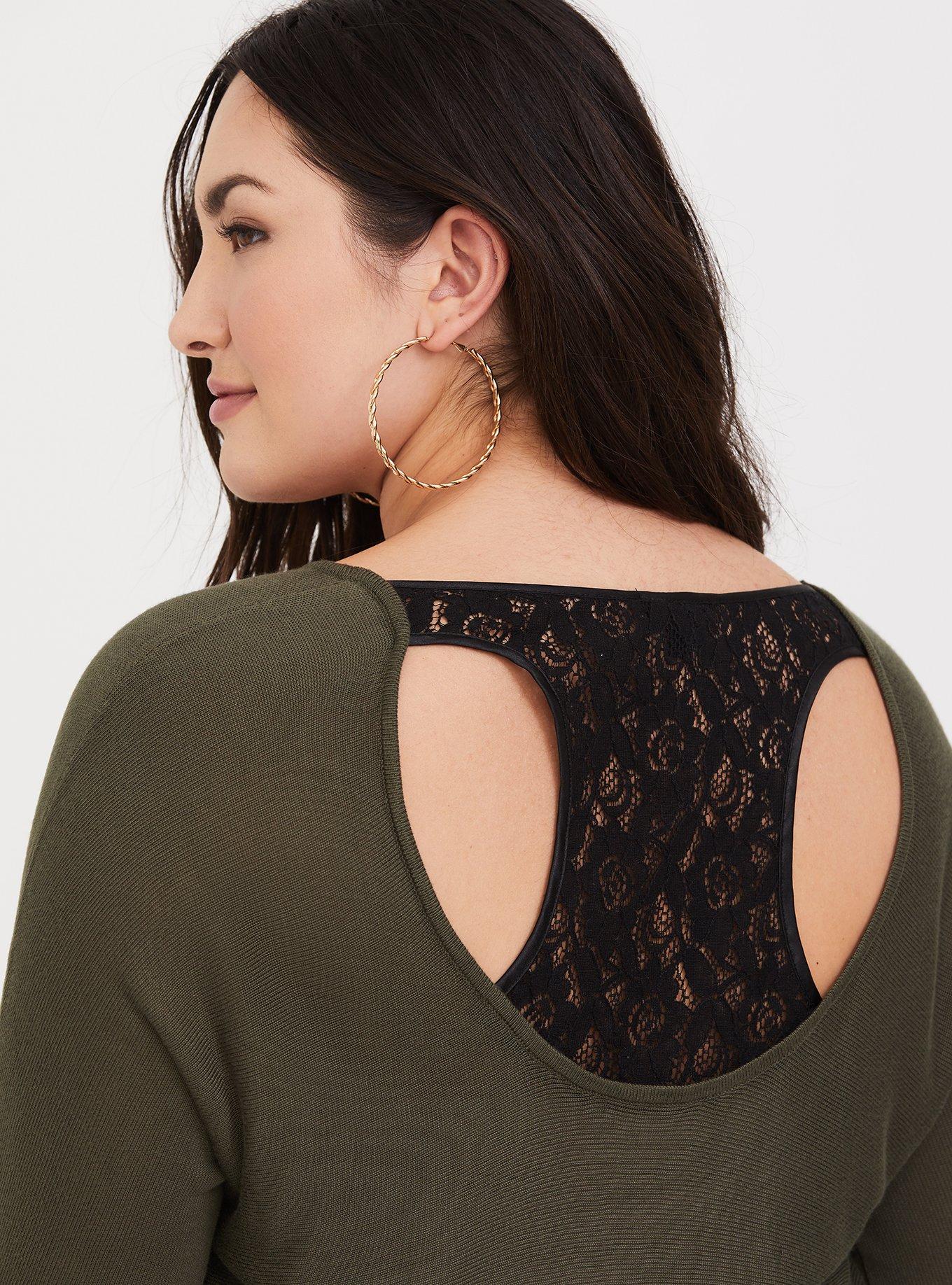 Plus Size - Olive Lace Racerback Pullover - Torrid