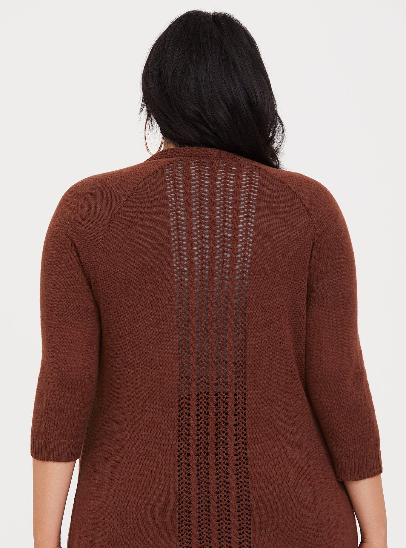 Plus Size - Brown Open Stitched Cardigan - Torrid