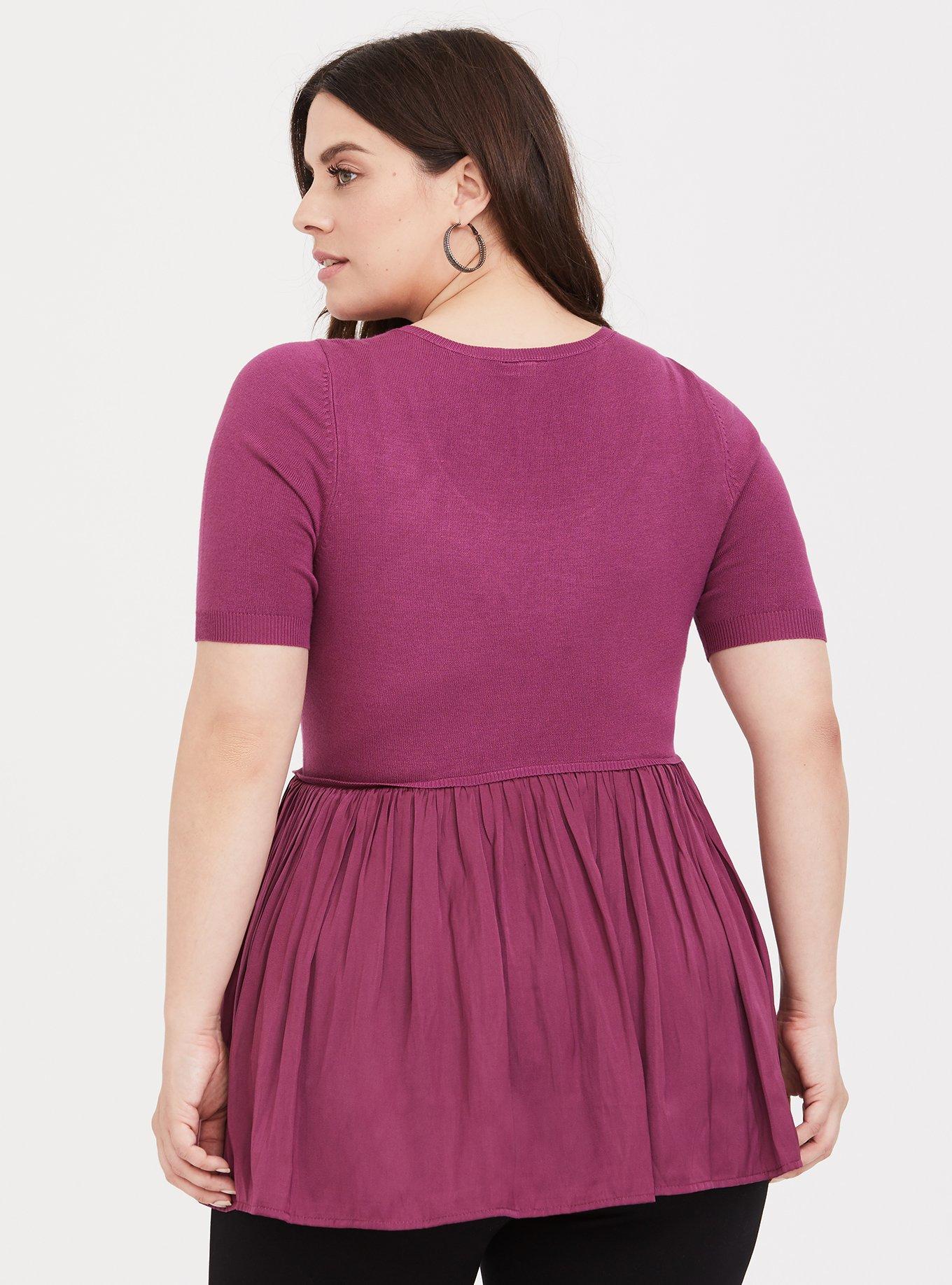 Plus Size - Violet Knit to Woven Babydoll 2fer Tee - Torrid
