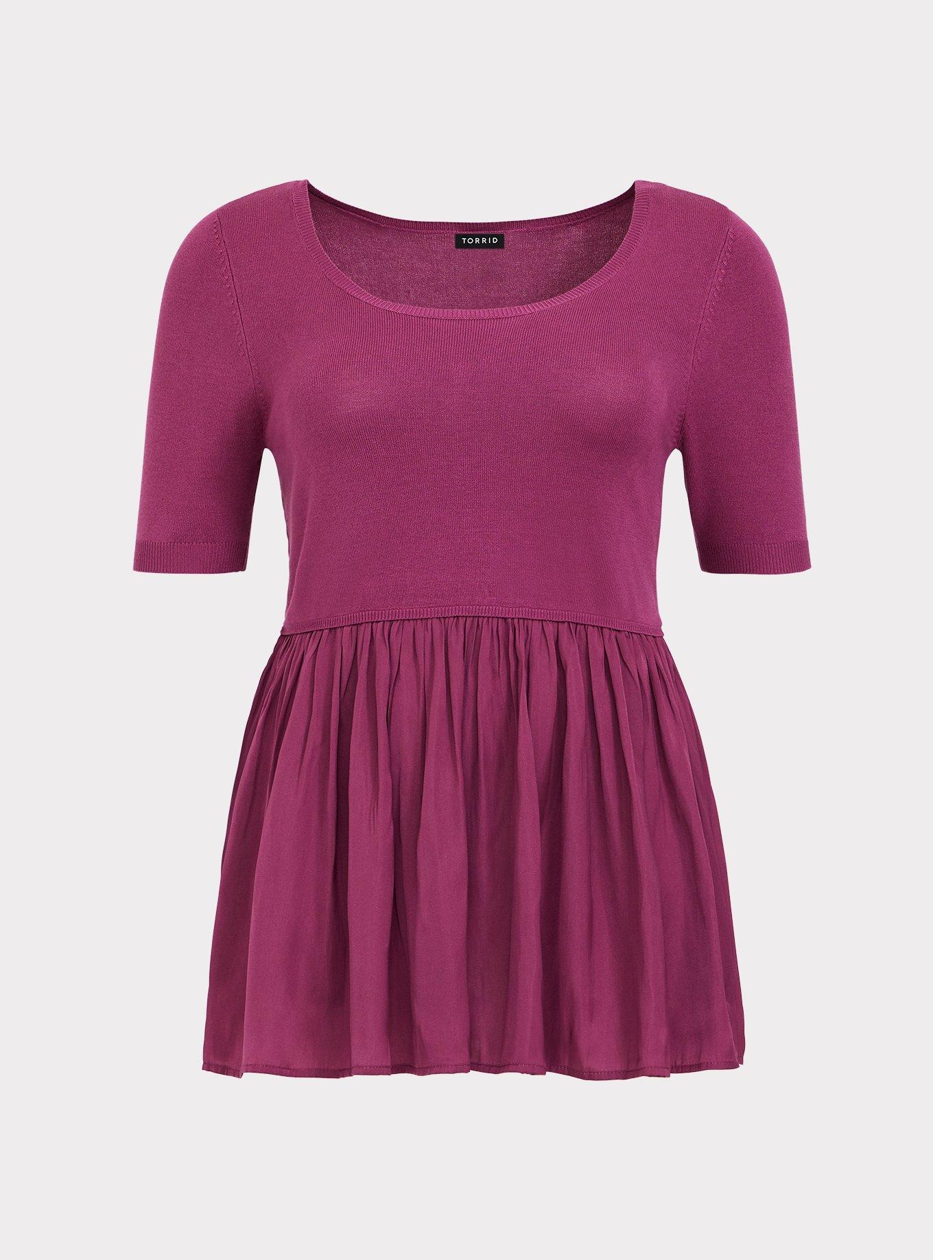 Plus Size - Violet Knit to Woven Babydoll 2fer Tee - Torrid