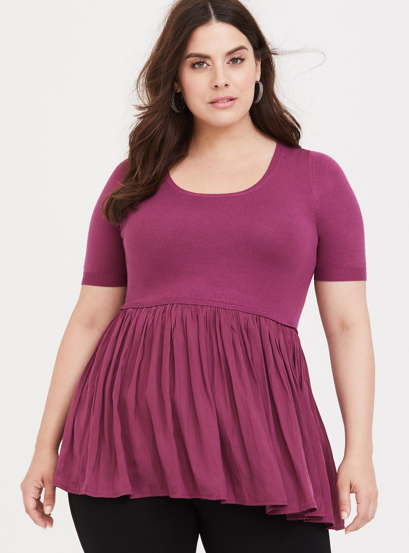 Plus Size - Violet Knit to Woven Babydoll 2fer Tee - Torrid