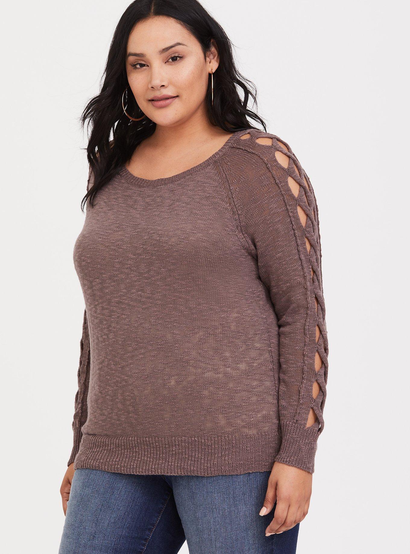 Plus Size - Brown Braided Pullover Sweater - Torrid