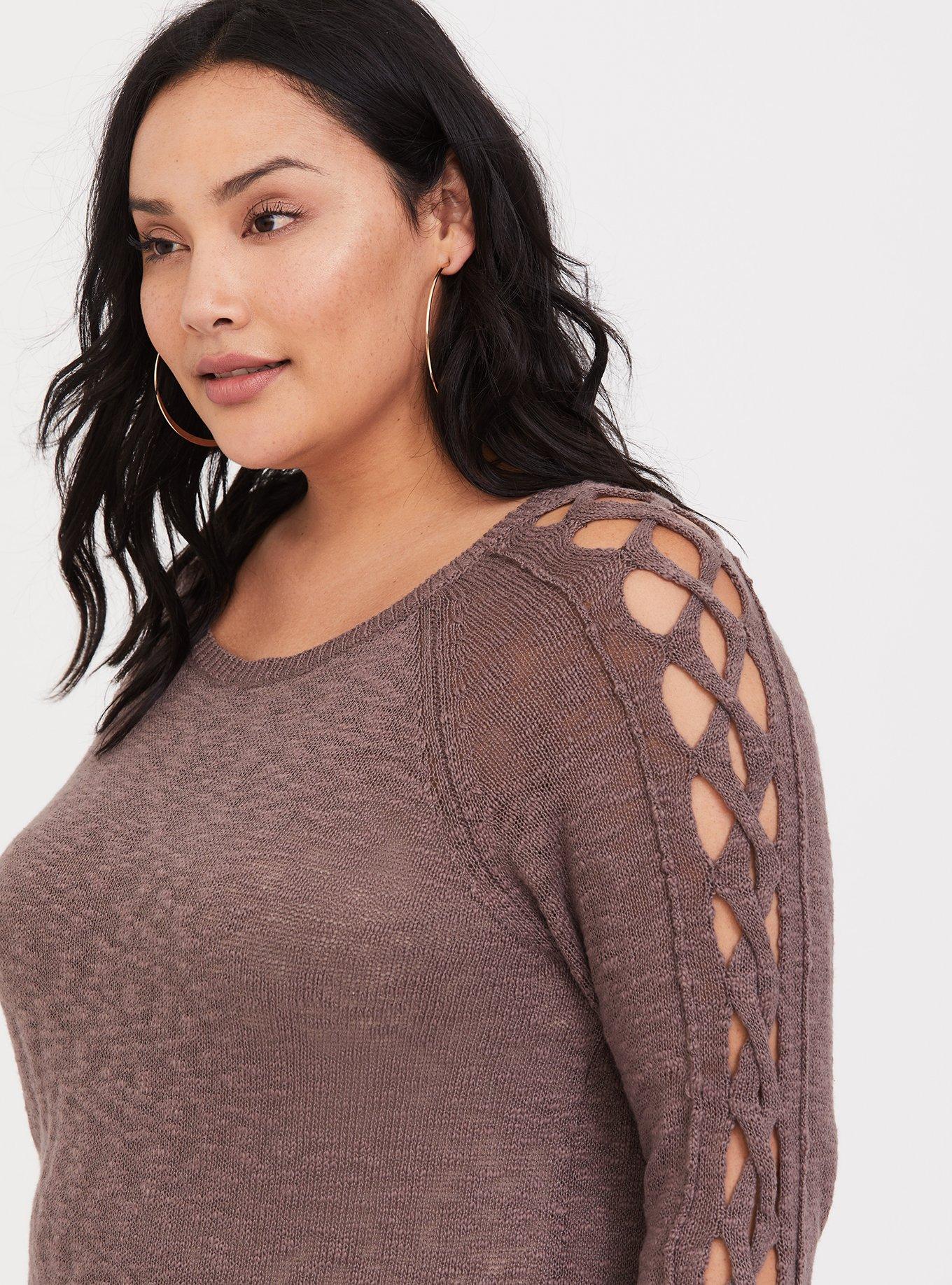 Plus Size - Brown Braided Pullover Sweater - Torrid