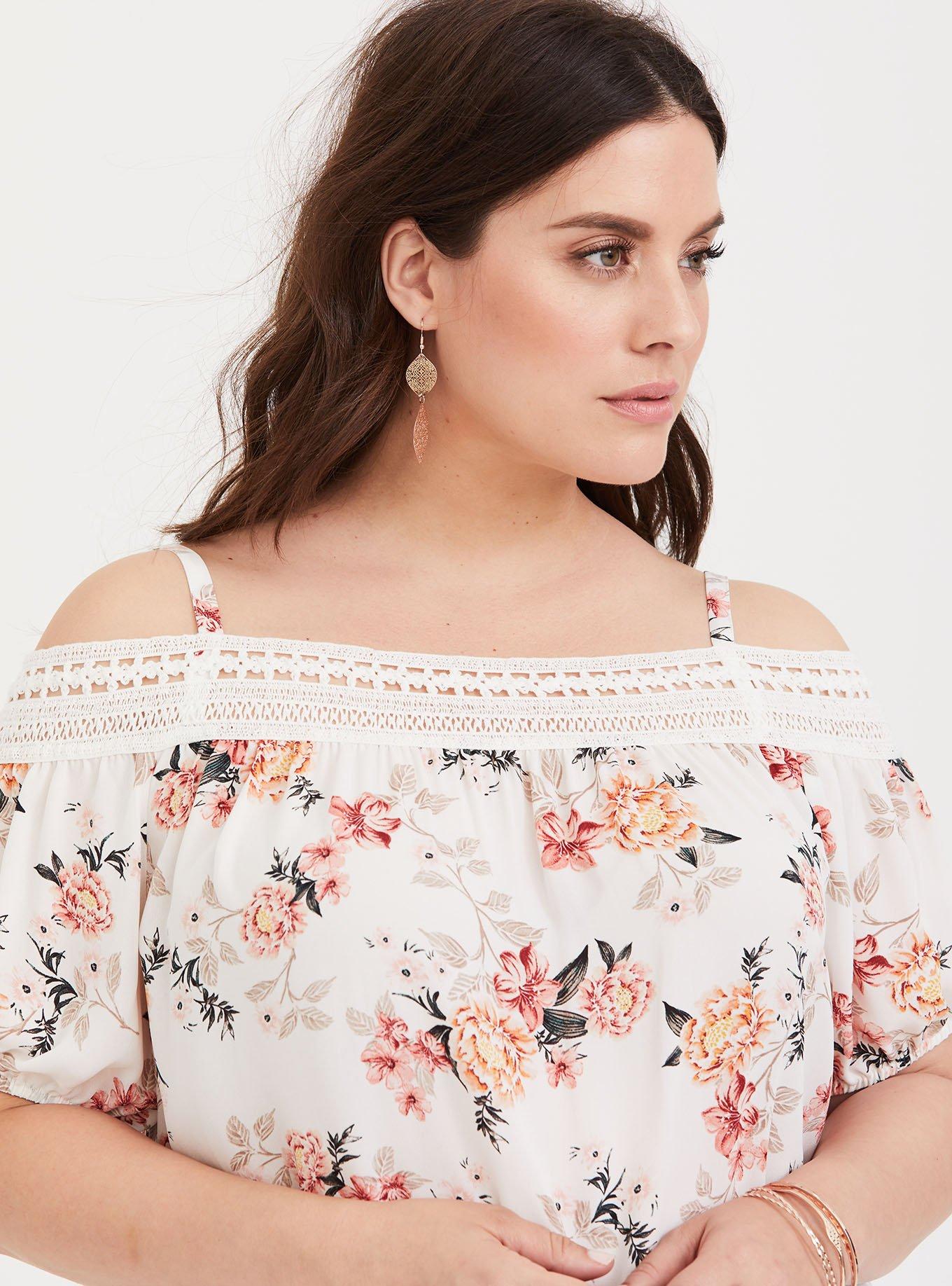 Plus Size - Ivory Floral Cold Shoulder Georgette Blouse - Torrid
