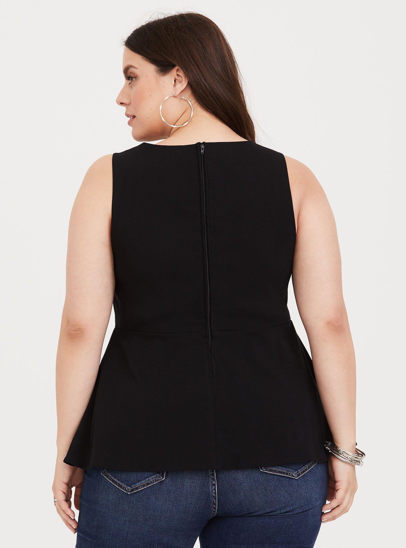 Plus Size - Black Bengaline Peplum Tank - Torrid