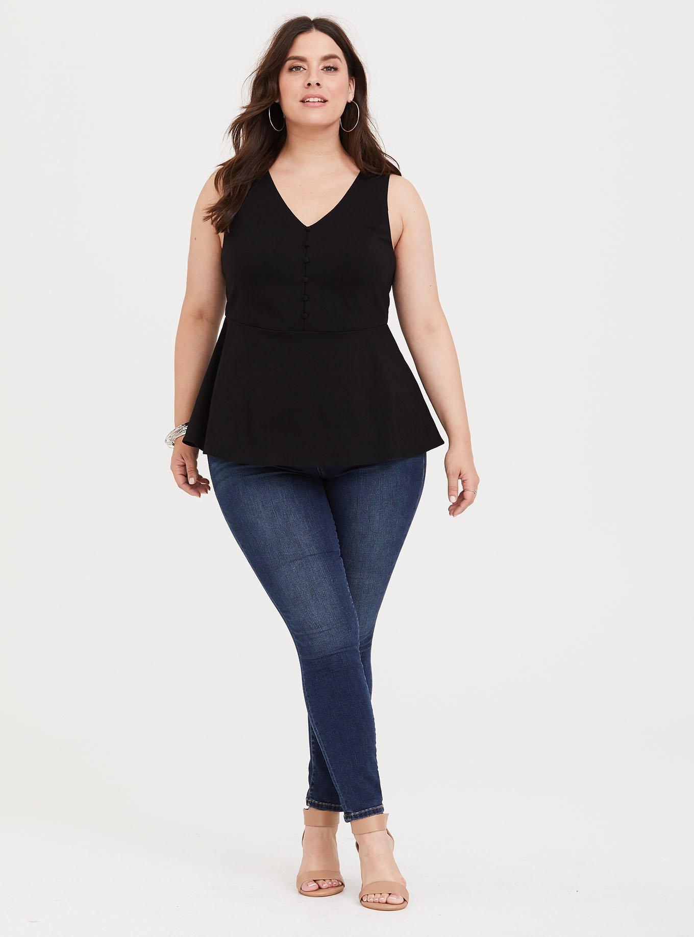 Plus Size - Black Bengaline Peplum Tank - Torrid