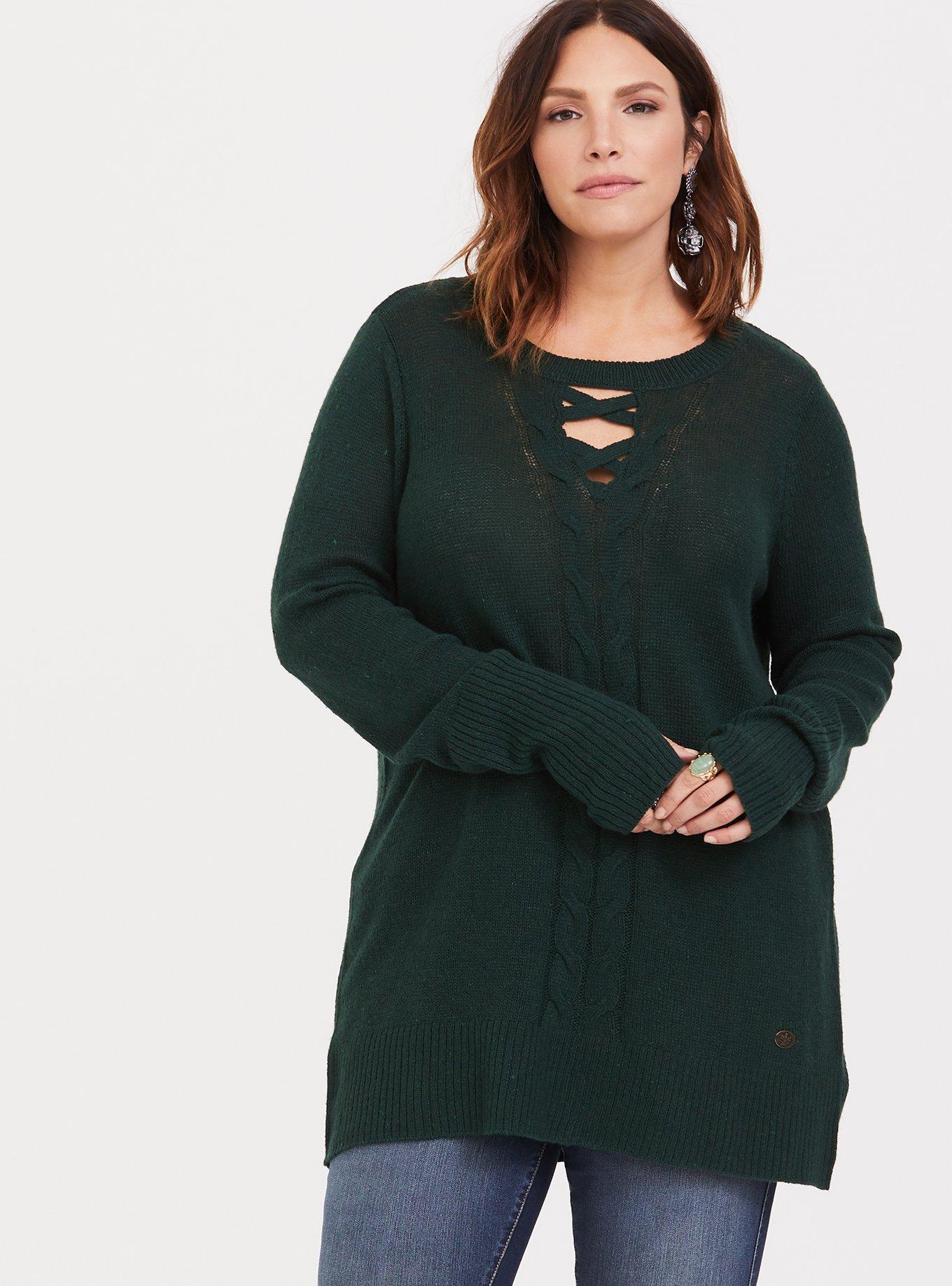 Plus Size - Outlander Green Cable Knit Tunic - Torrid