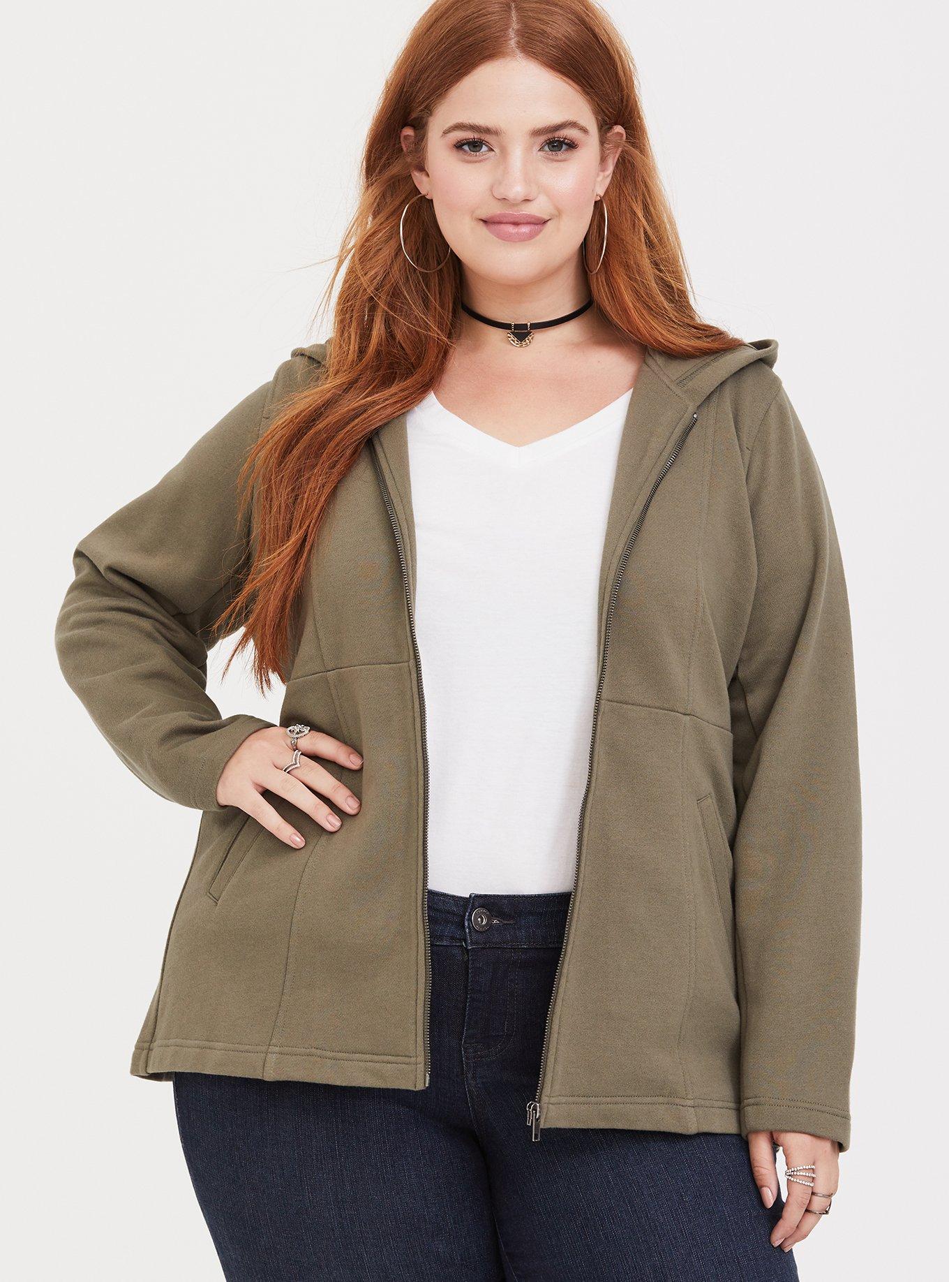 Plus Size - Olive French Terry Zip Jacket - Torrid