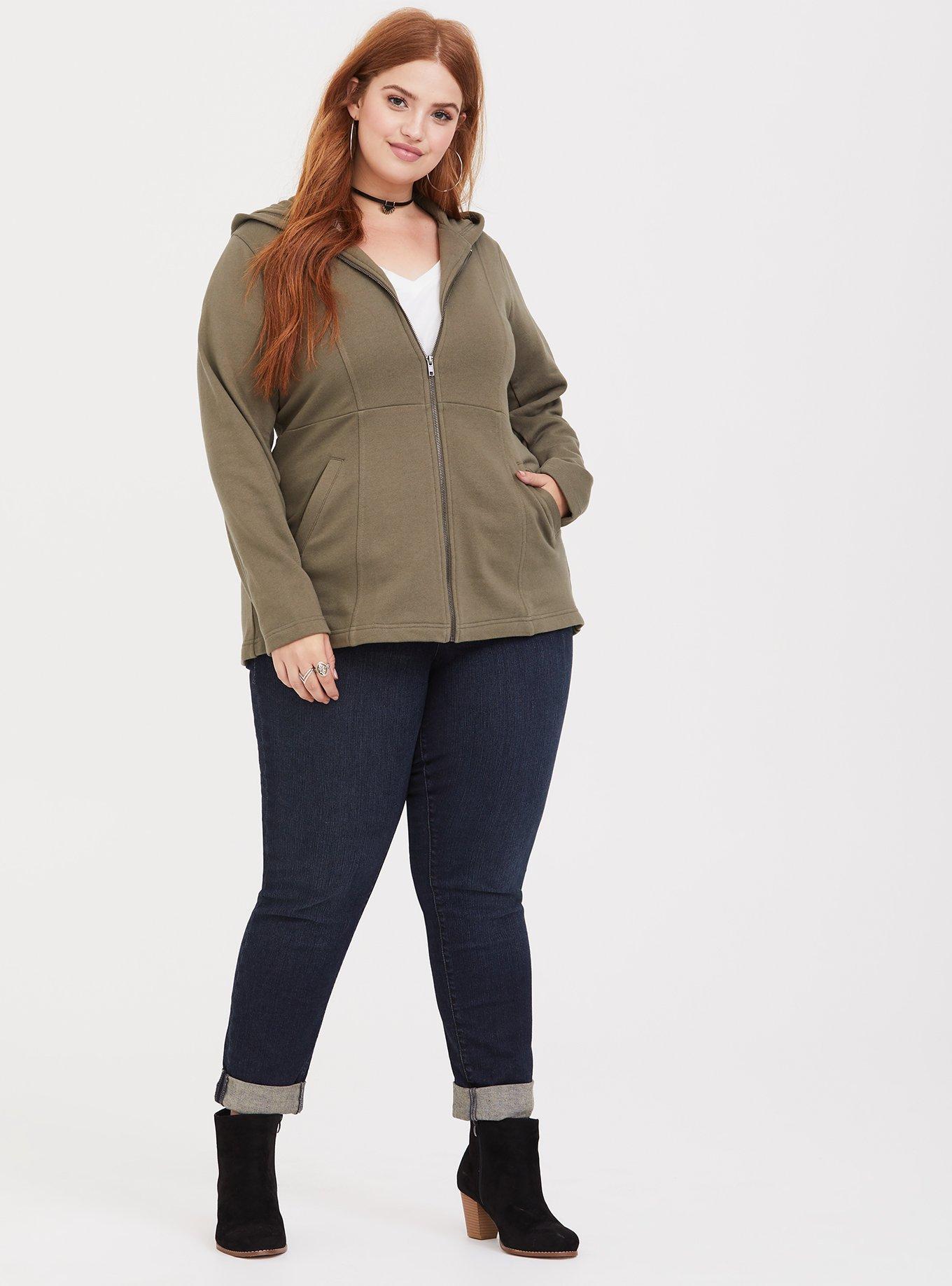 Plus Size - Olive French Terry Zip Jacket - Torrid